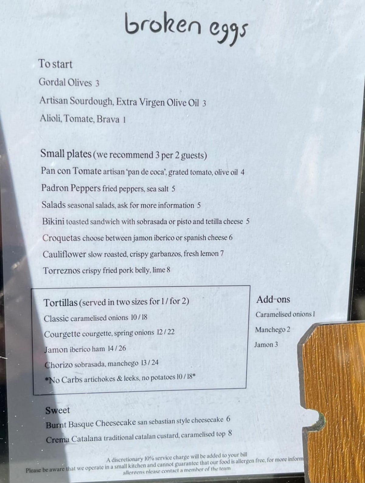 Menus 2024 - Broken Eggs in London | TheFork