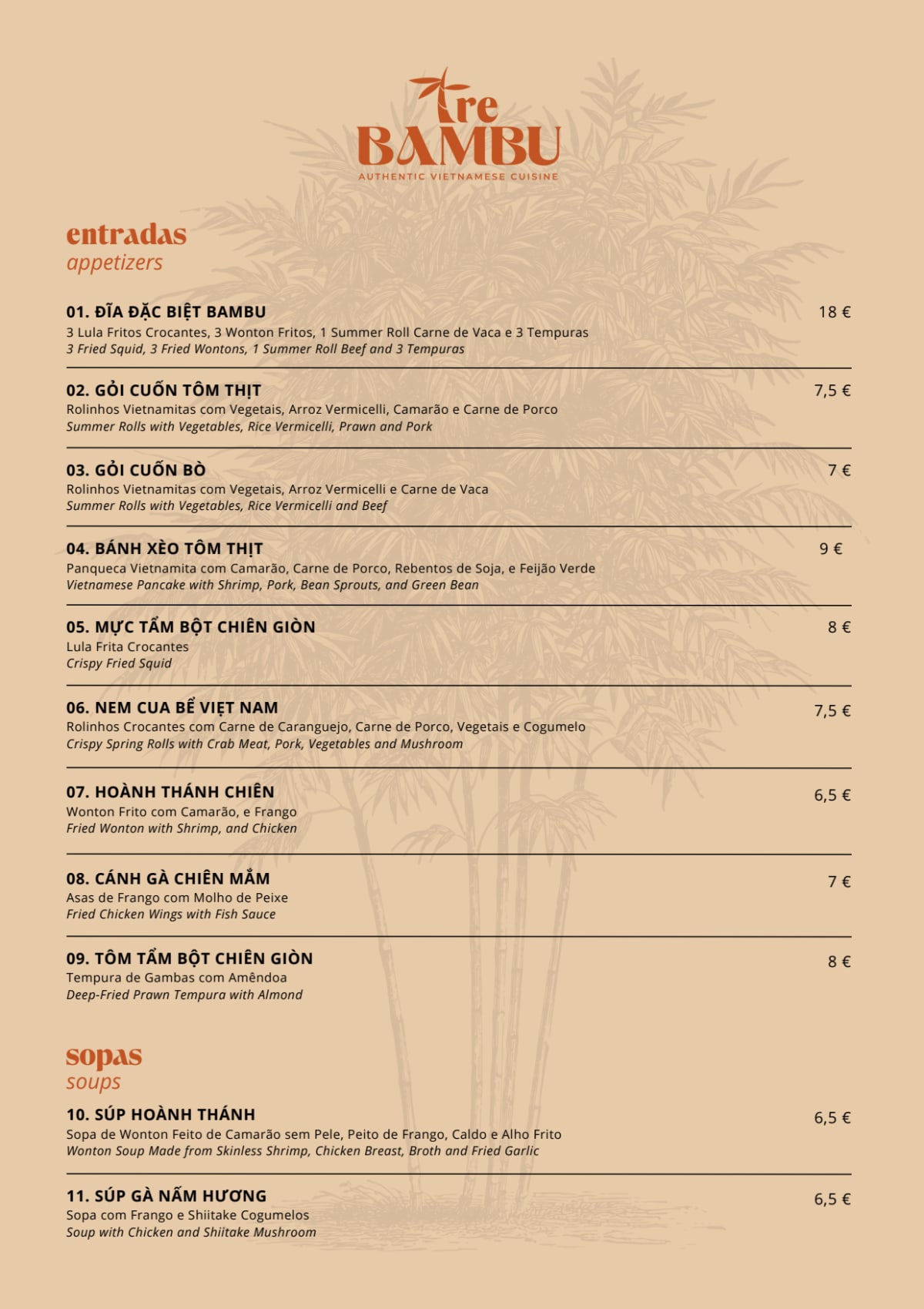 Menu 2024 - Tre Bambu - Marquês de Pombal in Lisbon | TheFork