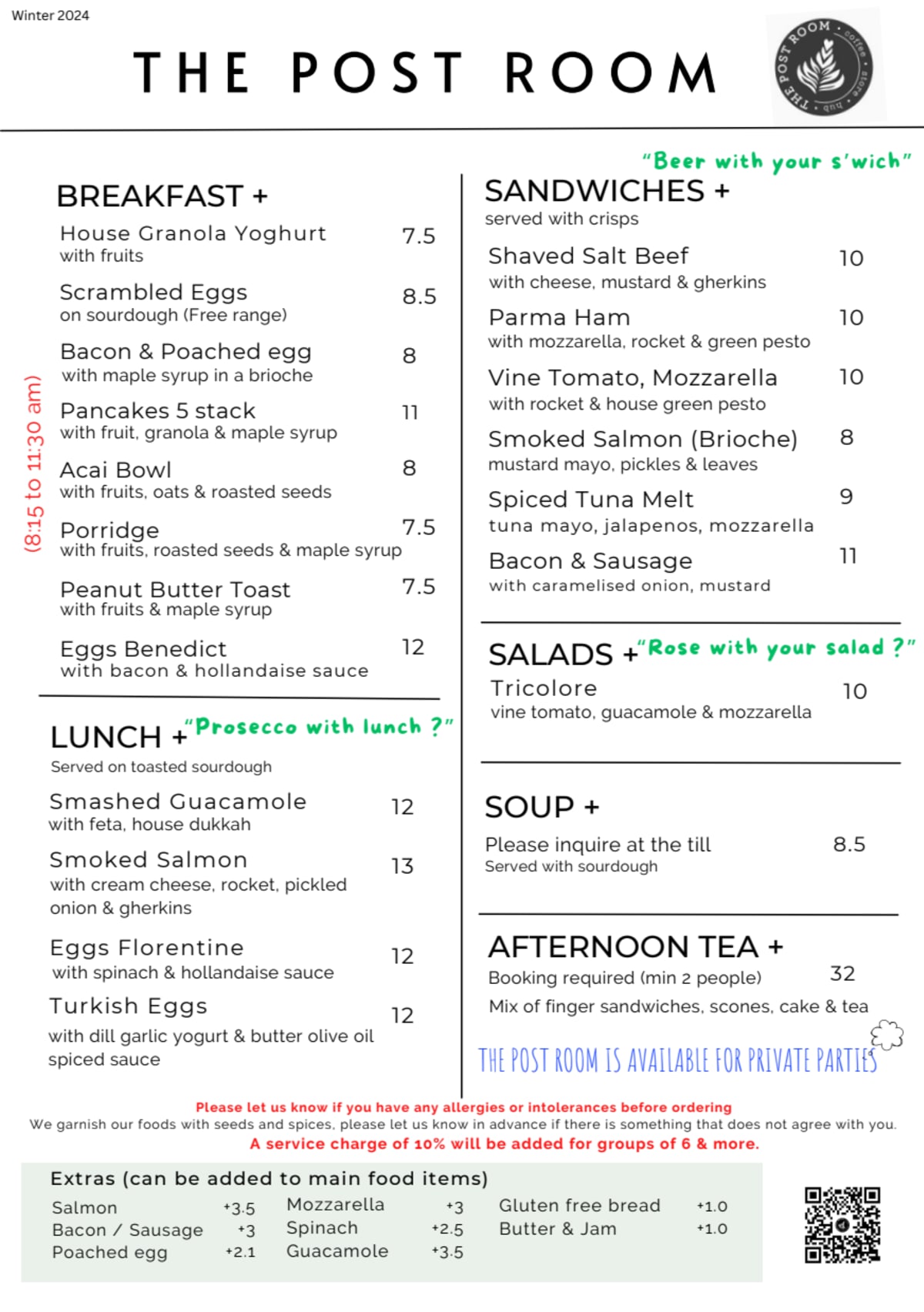 Menu 2024 - The Post Room em Londres | TheFork