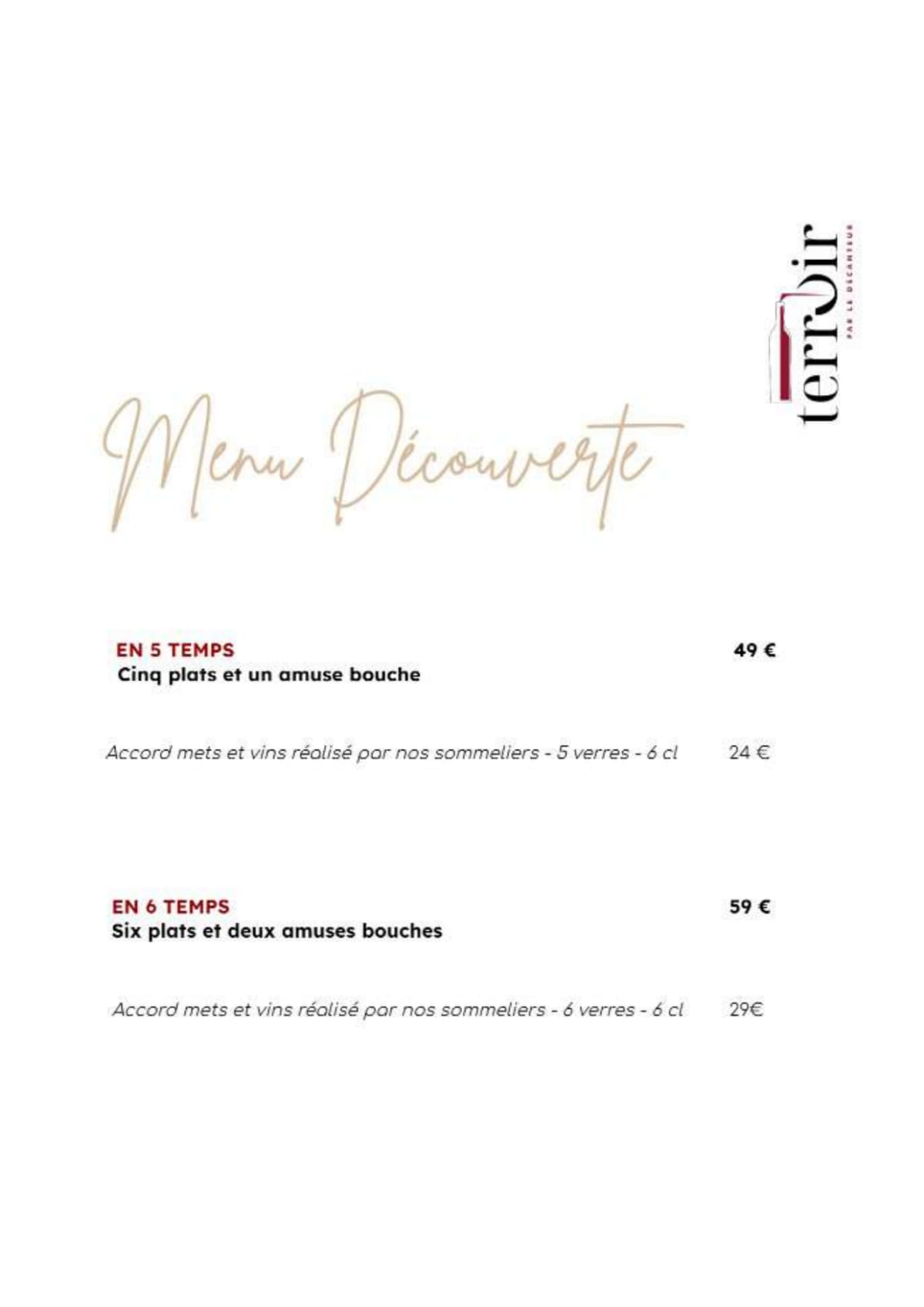 Carte et Menus 2024 - Terroir à Bordeaux | TheFork