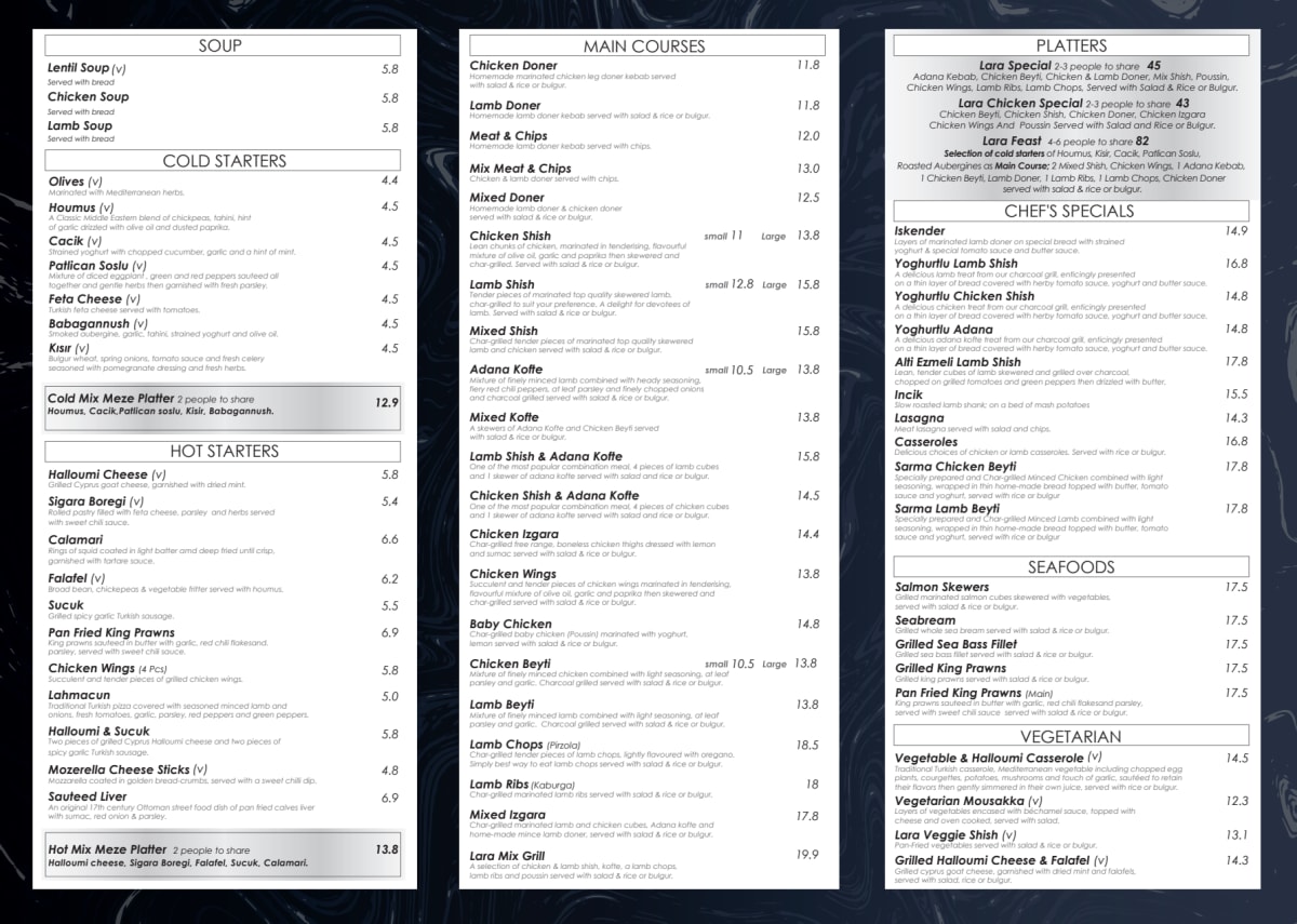 Carte et Menus 2023 - Lara Kitchen Colindale à Londres | TheFork