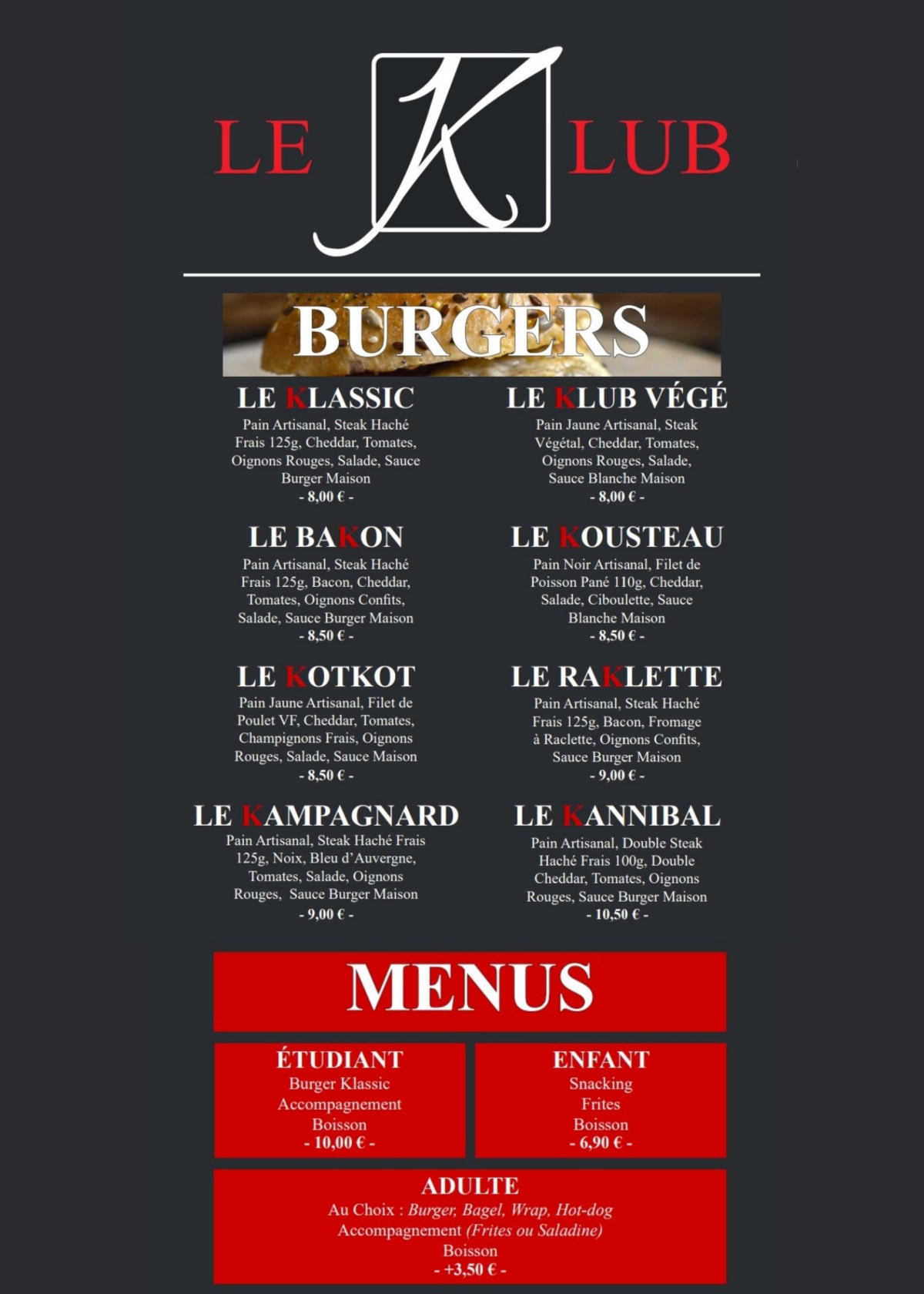 Menù completo e carta 2024 - Le Klub a Challans | TheFork