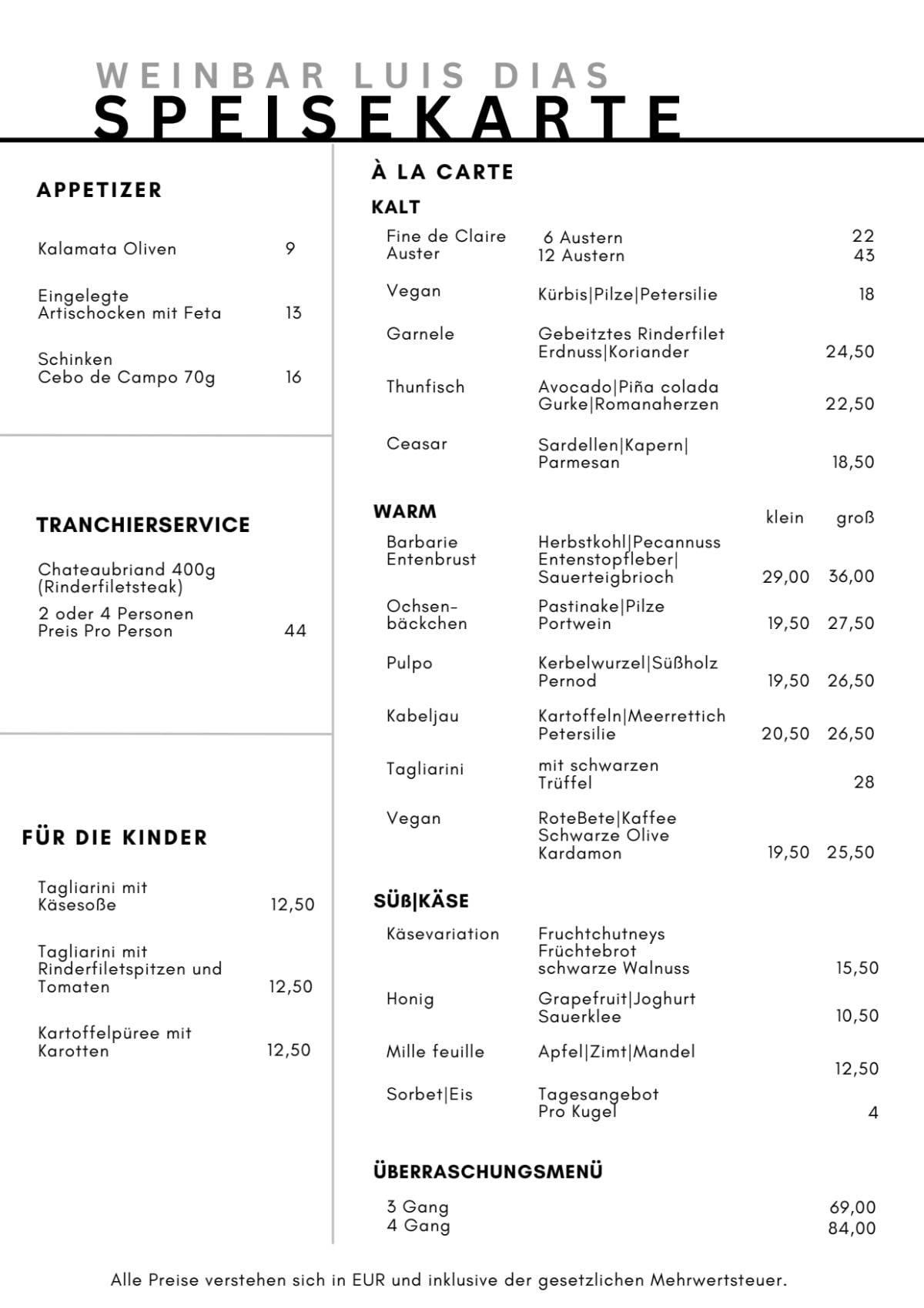 Menu 2024 - Luis Dias Weinbar in Cologne | TheFork