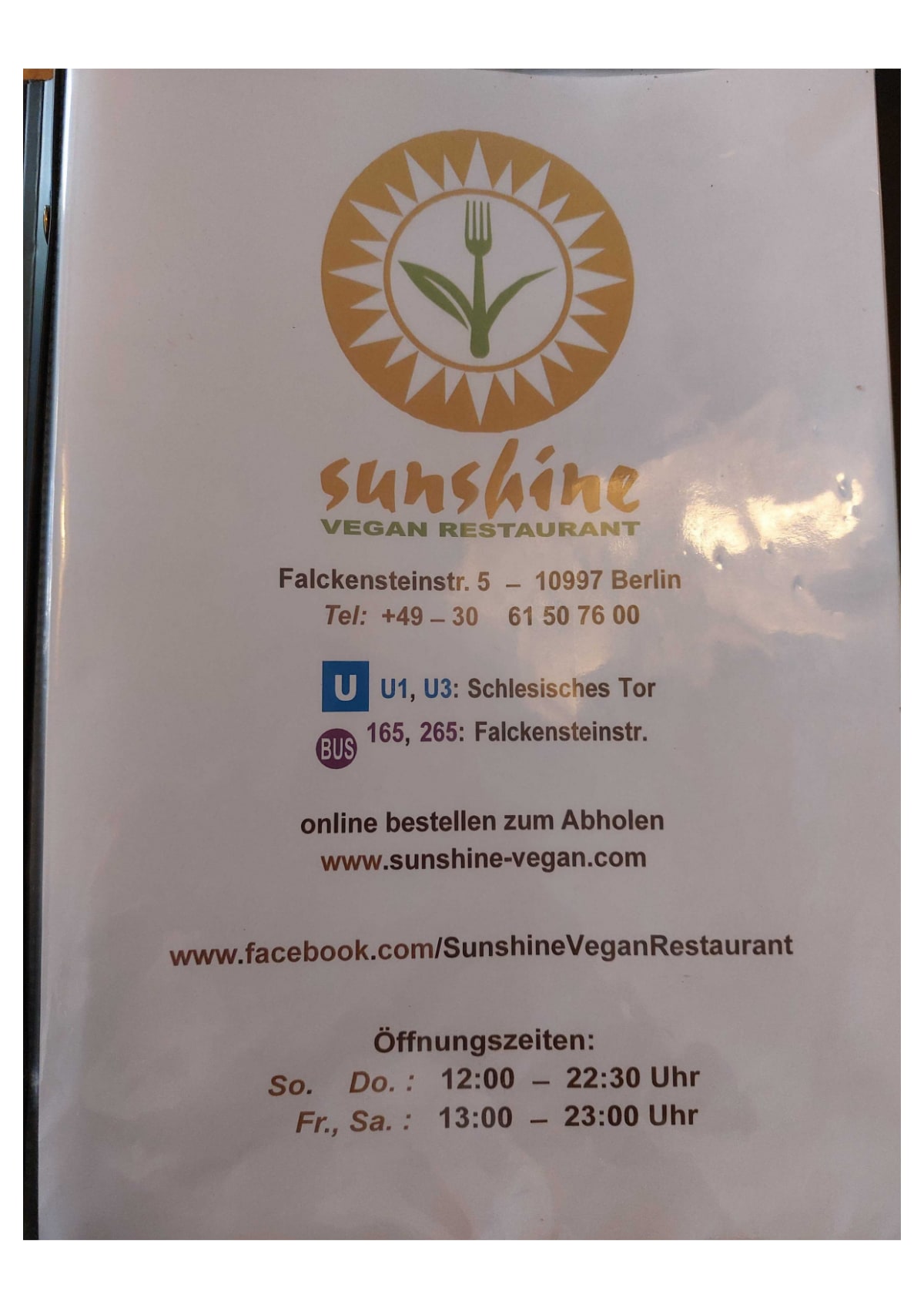 Menu 2024 - Sunshine - Vegan Restaurant in Berlin | TheFork