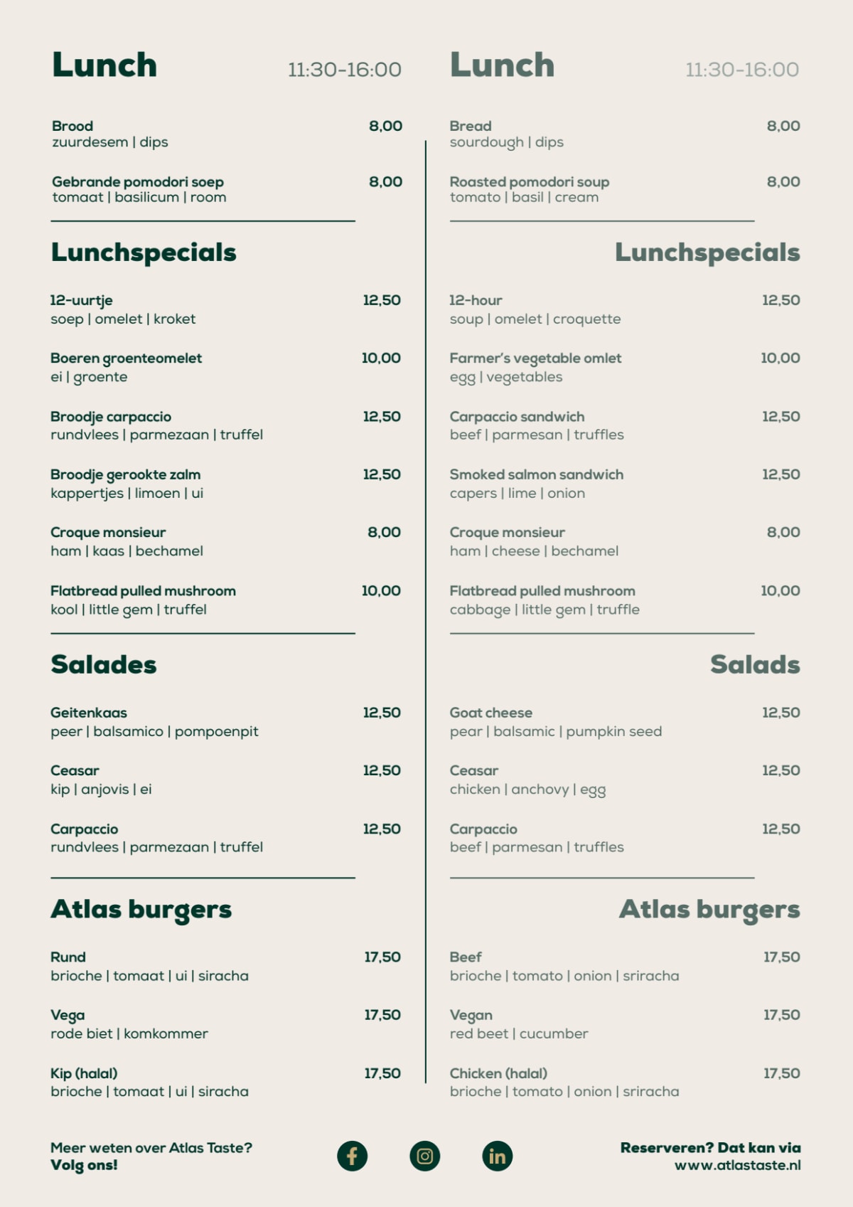 Carta y menù 2024 Actualizados - Atlas Taste en Ámsterdam | TheFork