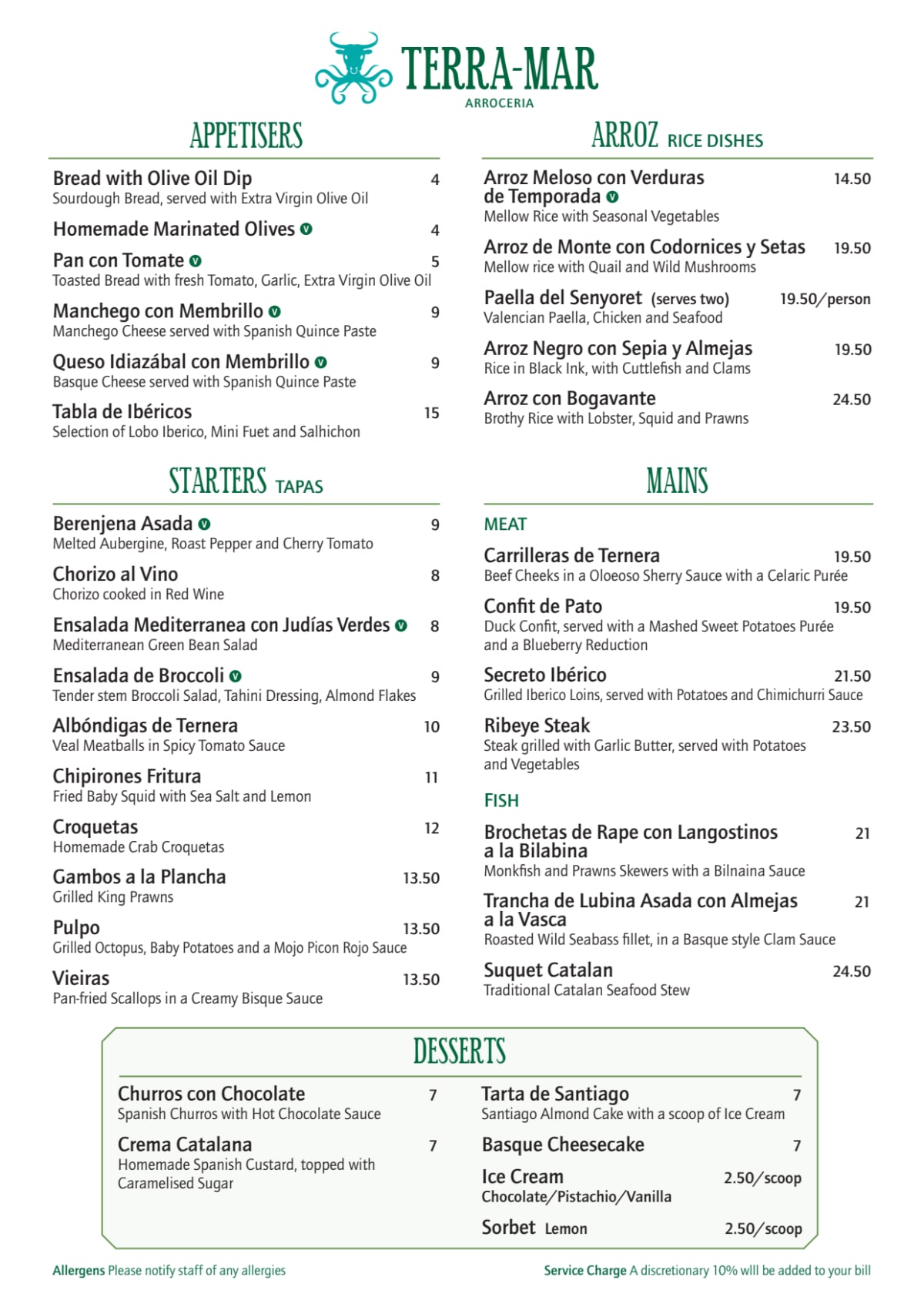 Menus 2024 - Terra-Mar Arroceria in London | TheFork