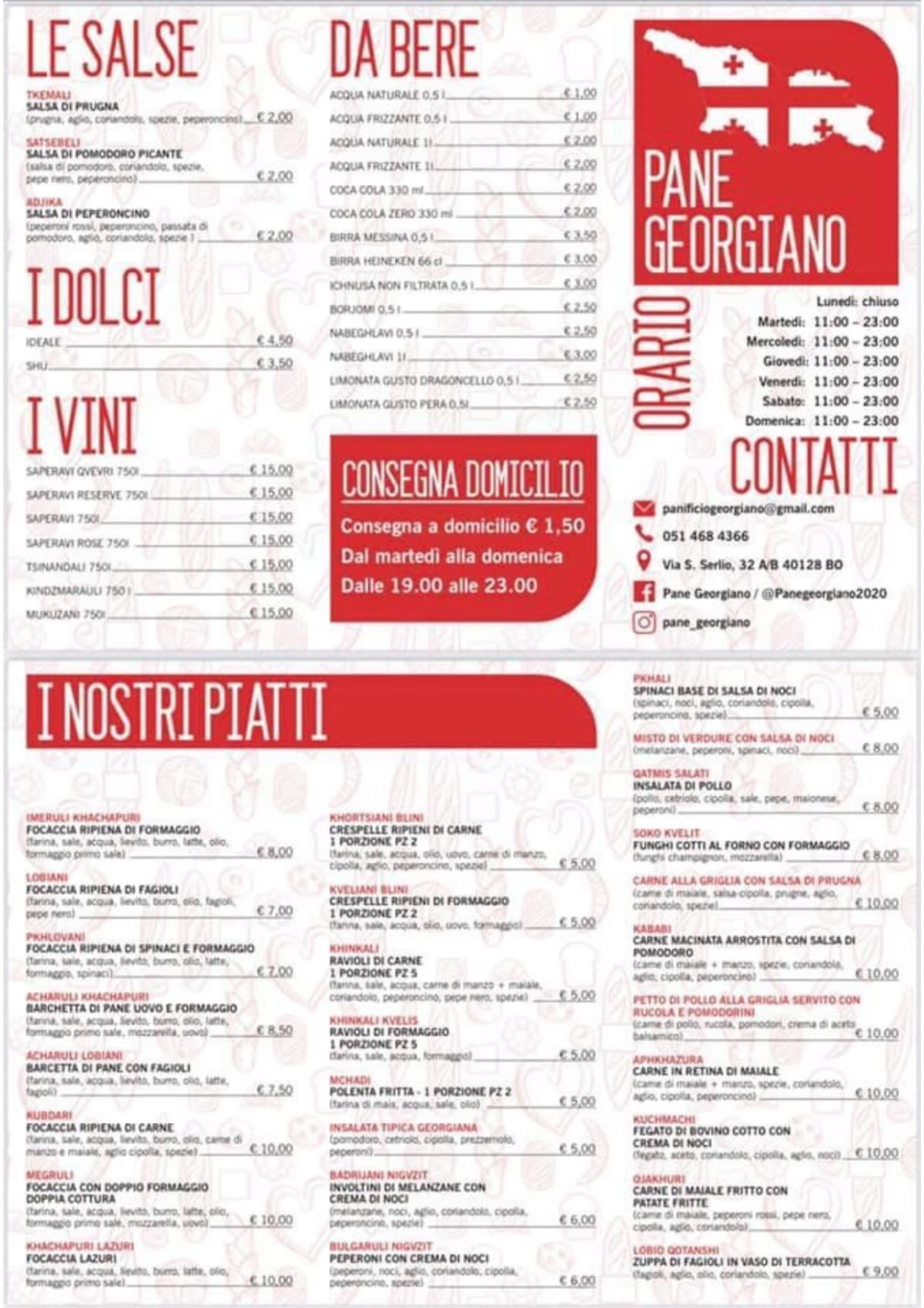 Menu 2024 - Pane Georgiano in Bologna | TheFork
