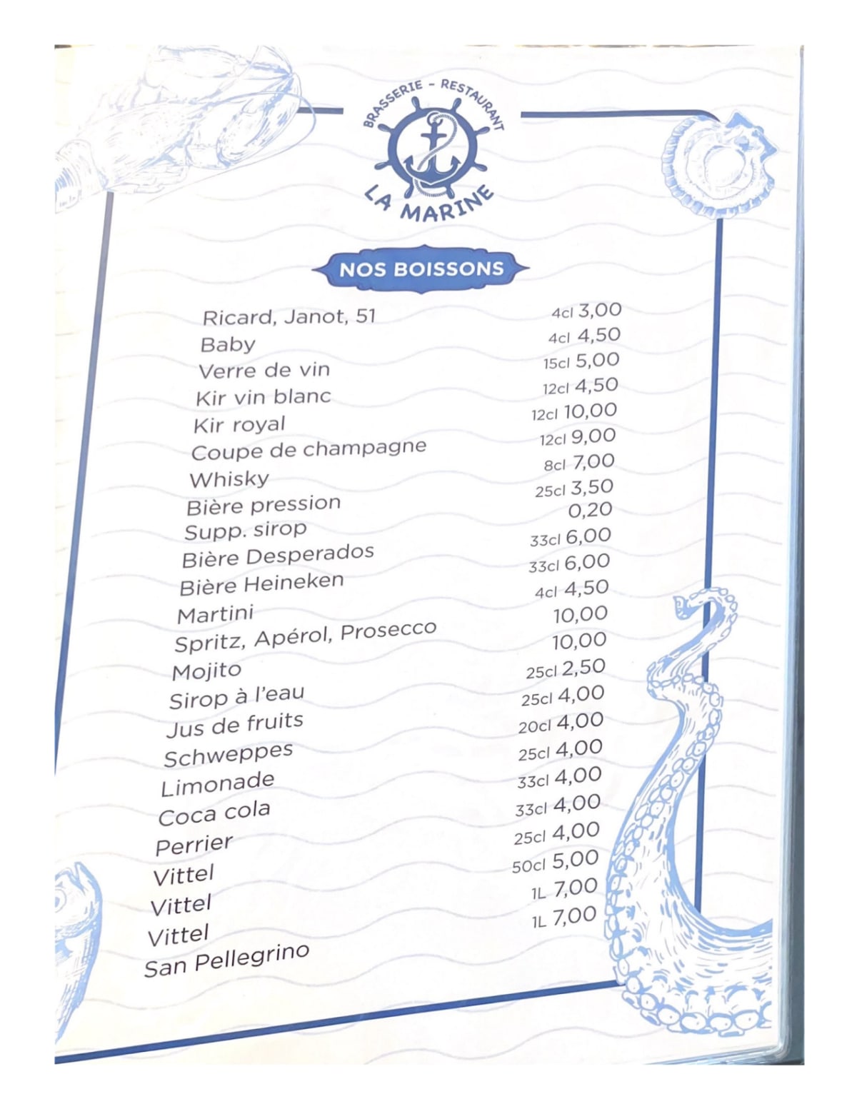 Carte et Menus 2024 - La Marine à La Ciotat | TheFork