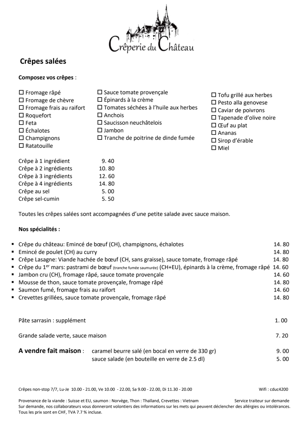 Menù completo e carta 2024 - Crêperie du Château a Neuchâtel | TheFork