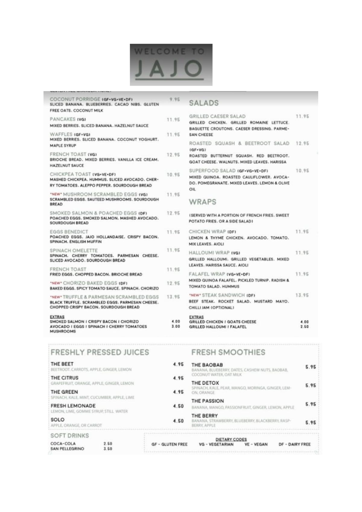 Menus 2024 - JAJO Chiswick in London | TheFork