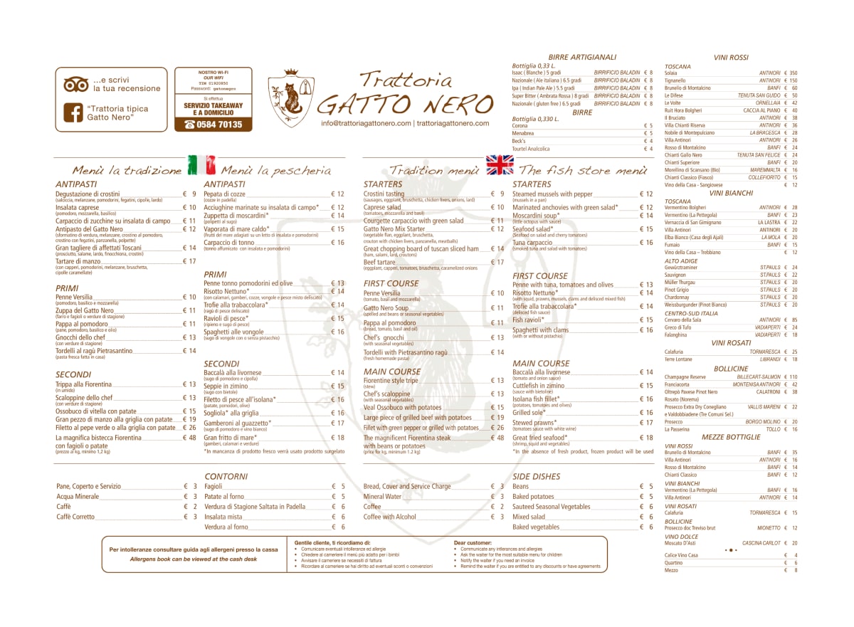 Menù completo e carta 2024 - TRATTORIA GATTO NERO (Pietrasanta) a ...