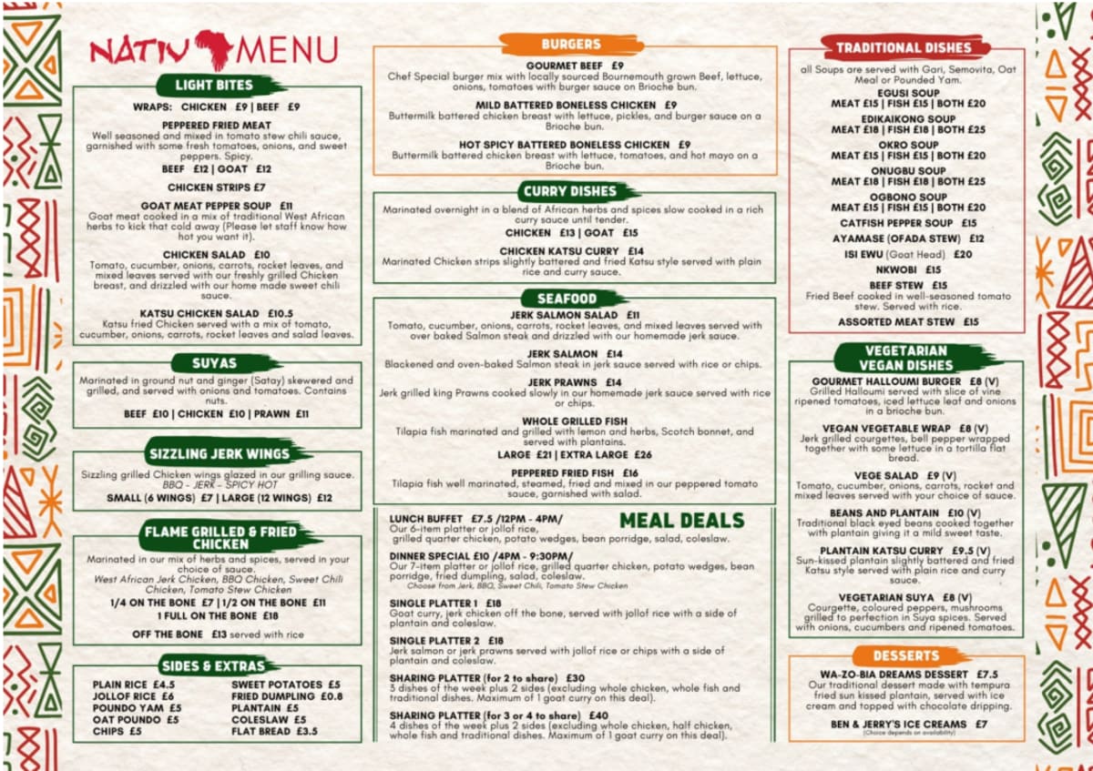 Menu 2024 - Nativ in Bournemouth | TheFork