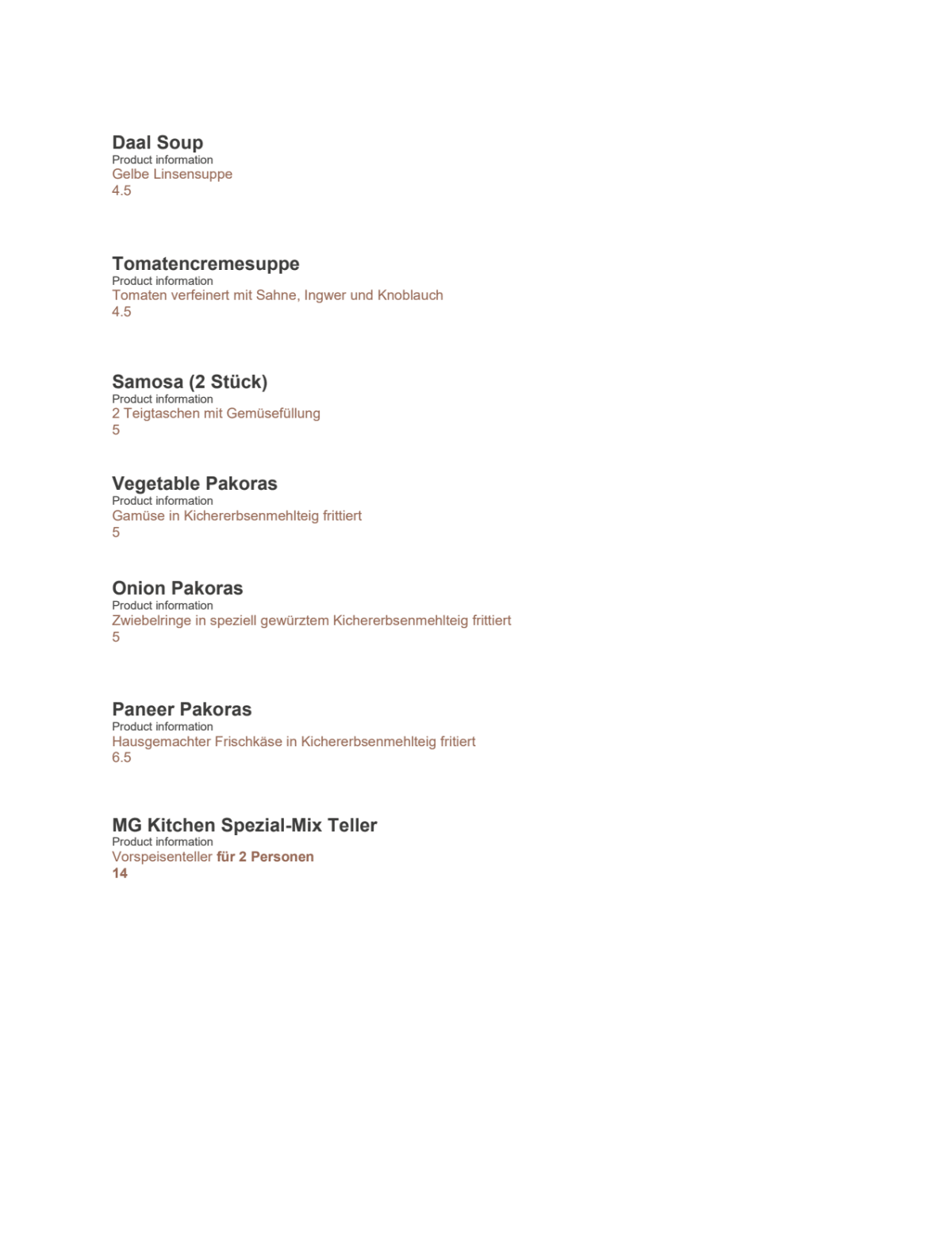 Menu 2024 - MG Kitchen in Schwalbach am Taunus | TheFork