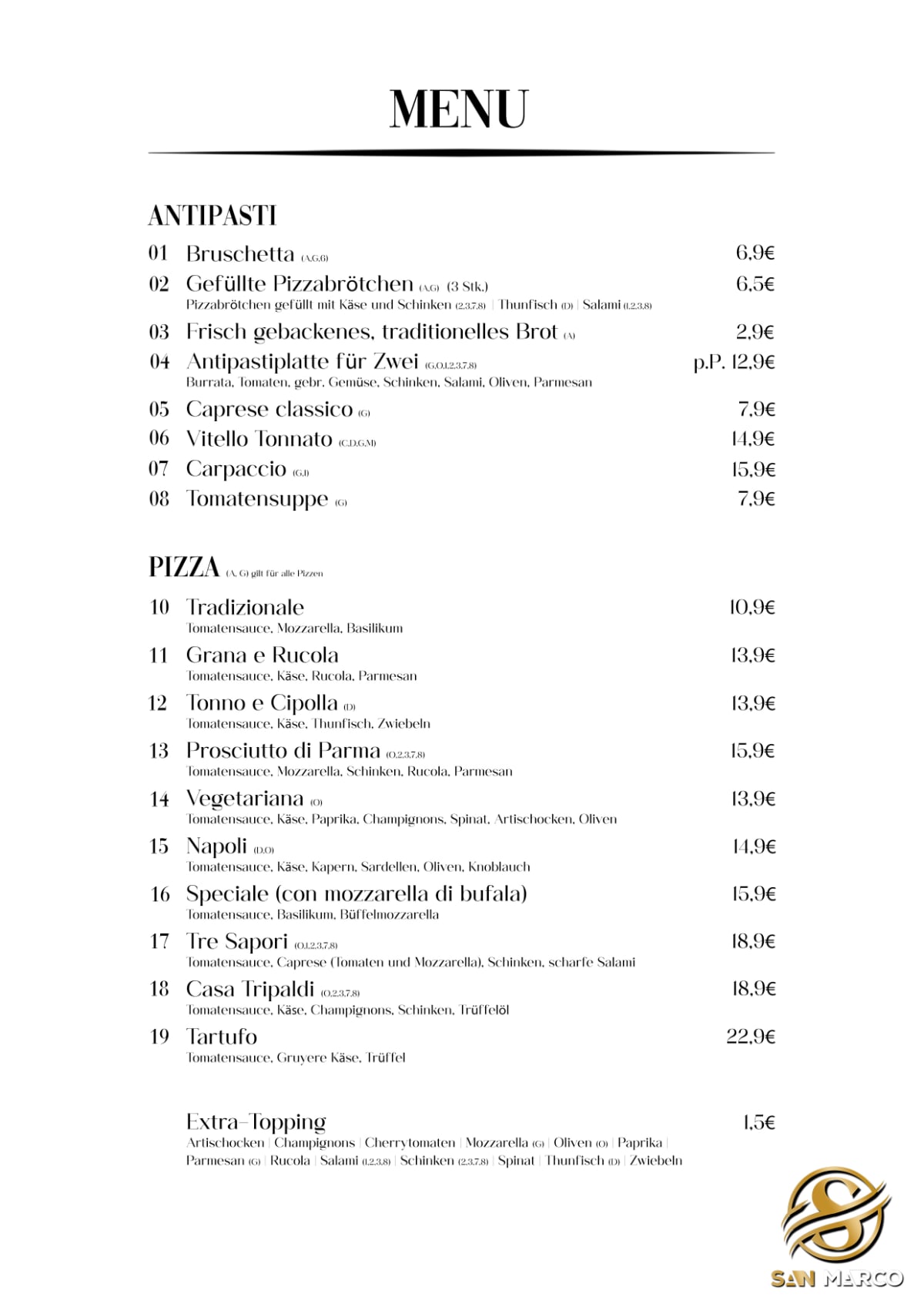 Menu 2024 - Ristorante San Marco in Verbandsgemeinde Selters | TheFork