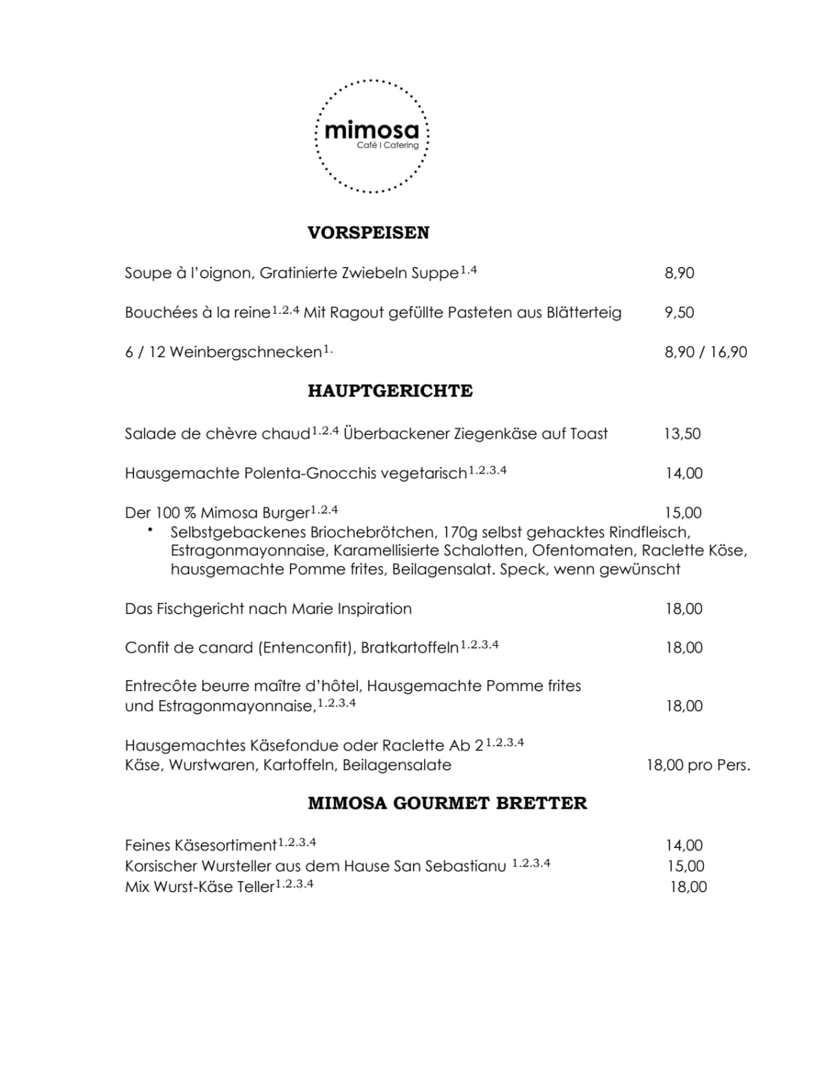 Menu 2024 - Café Mimosa in Berlin | TheFork