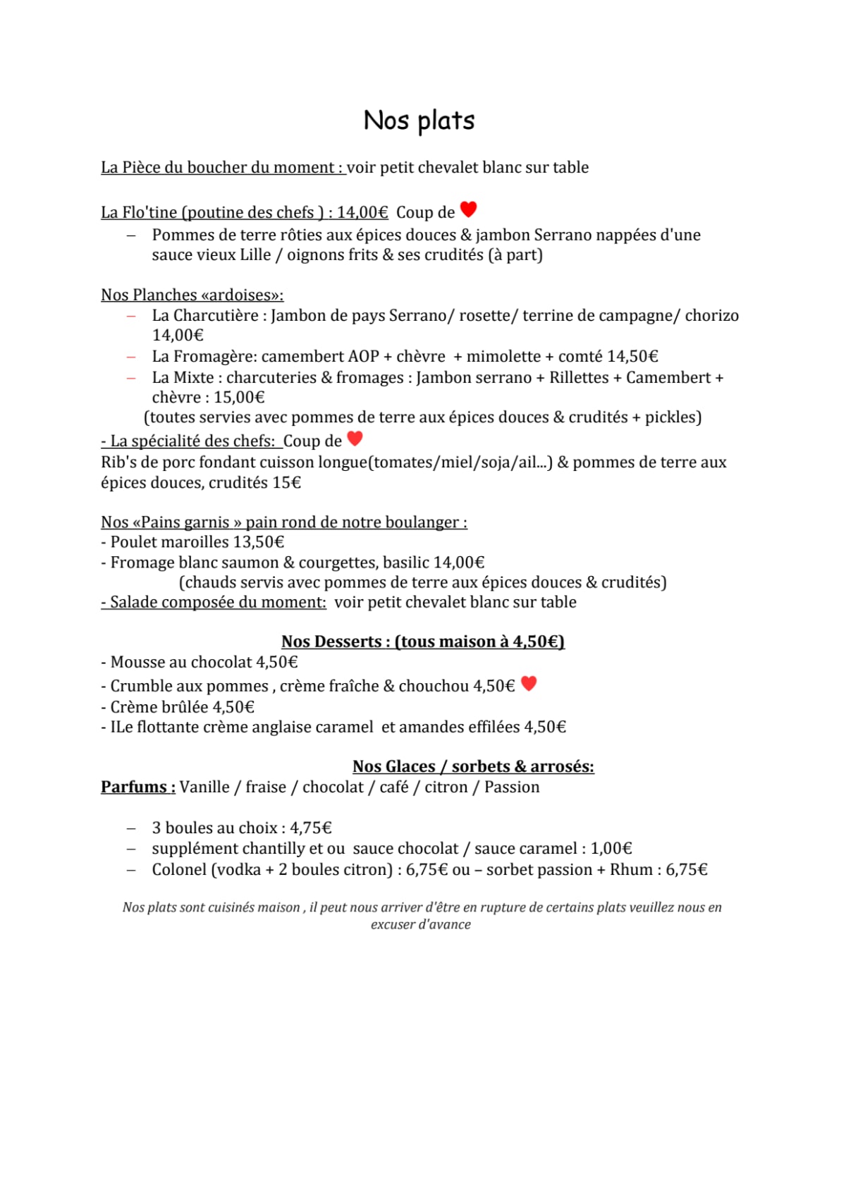 Carte et Menus 2024 - Chez Flo et Stef resto'jeux à Le Maisnil | TheFork