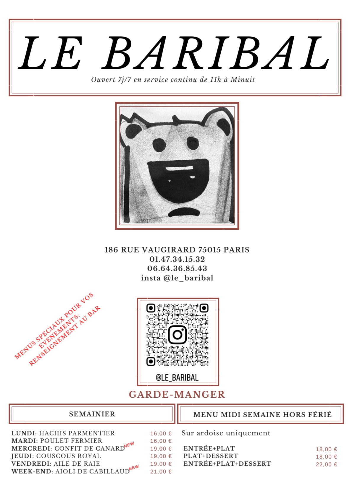 Speisekarte 2024 – Le Baribal in Paris – TheFork