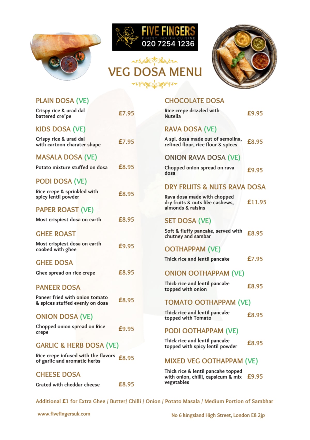 Menu 2024 - Five Fingers in London | TheFork