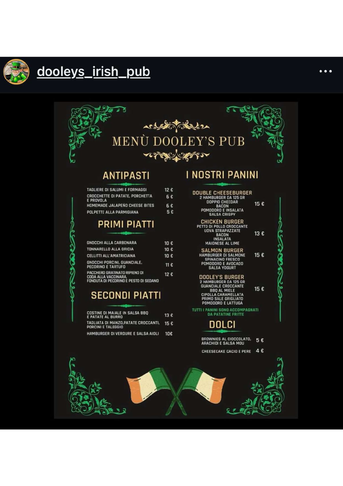 Carte et Menus 2024 - Dooley’s Irish Pub à Albano Laziale | TheFork