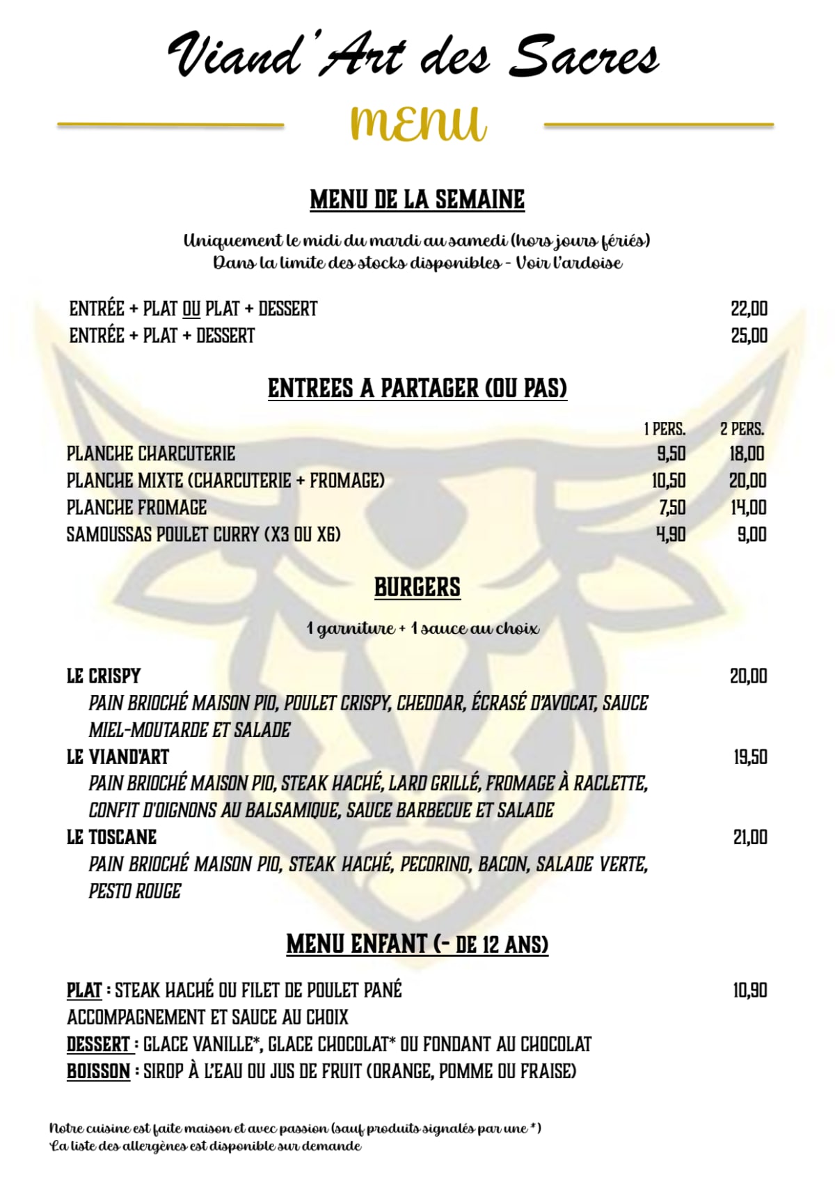 Carte et Menus 2024 - Viand'Art des Sacres à Champigny | TheFork