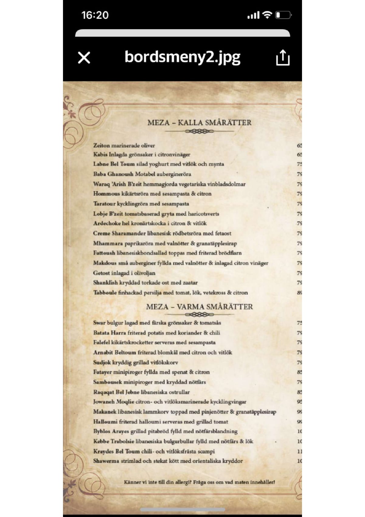 Carte et Menus 2024 - Byblos Kök & Bar à Uppsala | TheFork