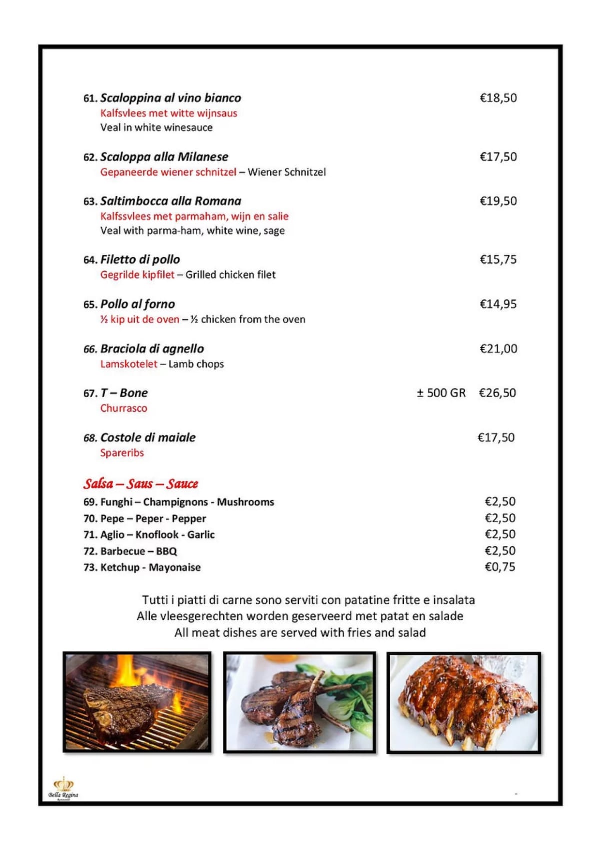 Menu 2024 - Bella Regina in Amsterdam | TheFork