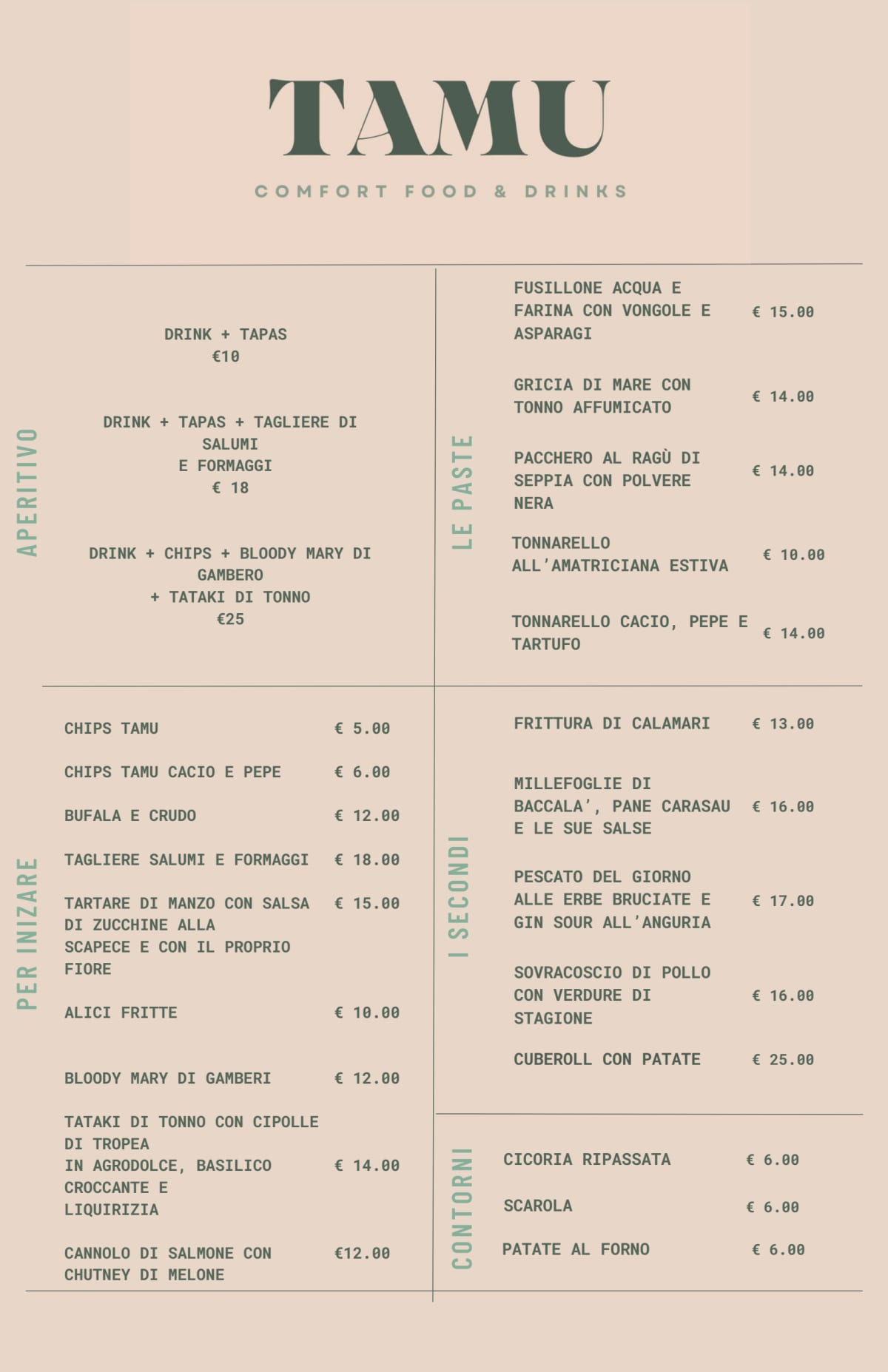 Carte et Menus 2023 - Tamu à Ostie | TheFork
