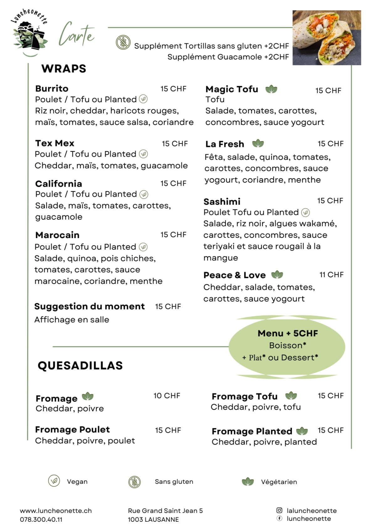 Carte et Menus 2024 - Luncheonette Cafe à Lausanne | TheFork