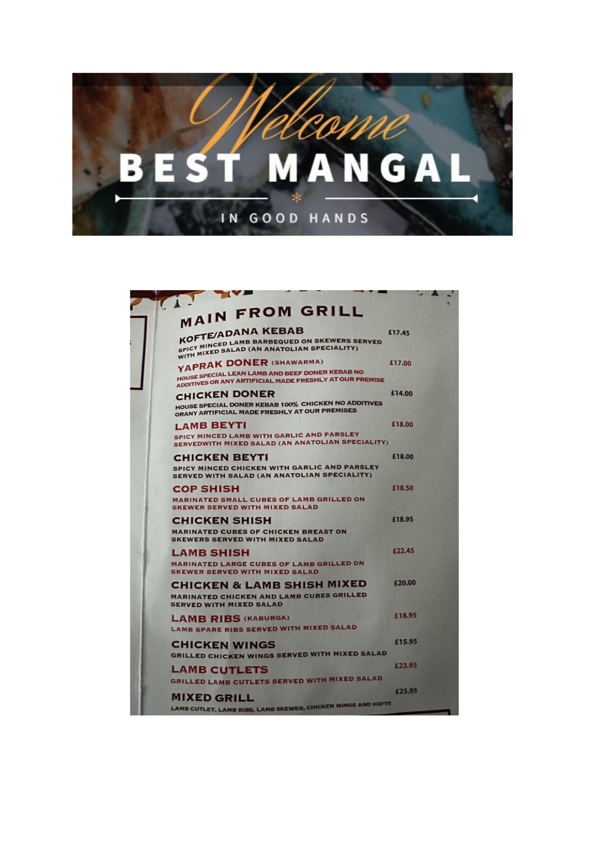 Carte et Menus 2024 - Best mangal Fulham à Londres | TheFork