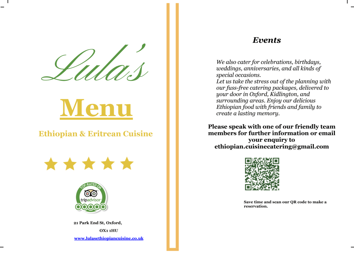 Menù completo e carta 2024 - Lula's Ethiopian Restaurant a Oxford | TheFork