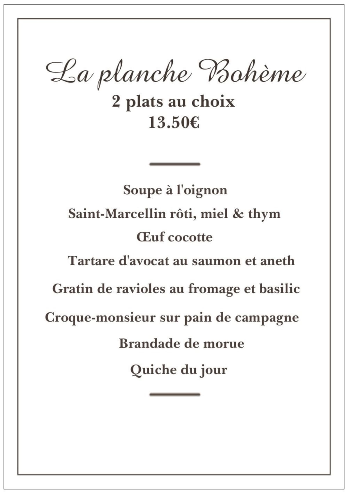 Carta y menù 2024 Actualizados - La Bohème en Saint-Maur-des-Fossés ...