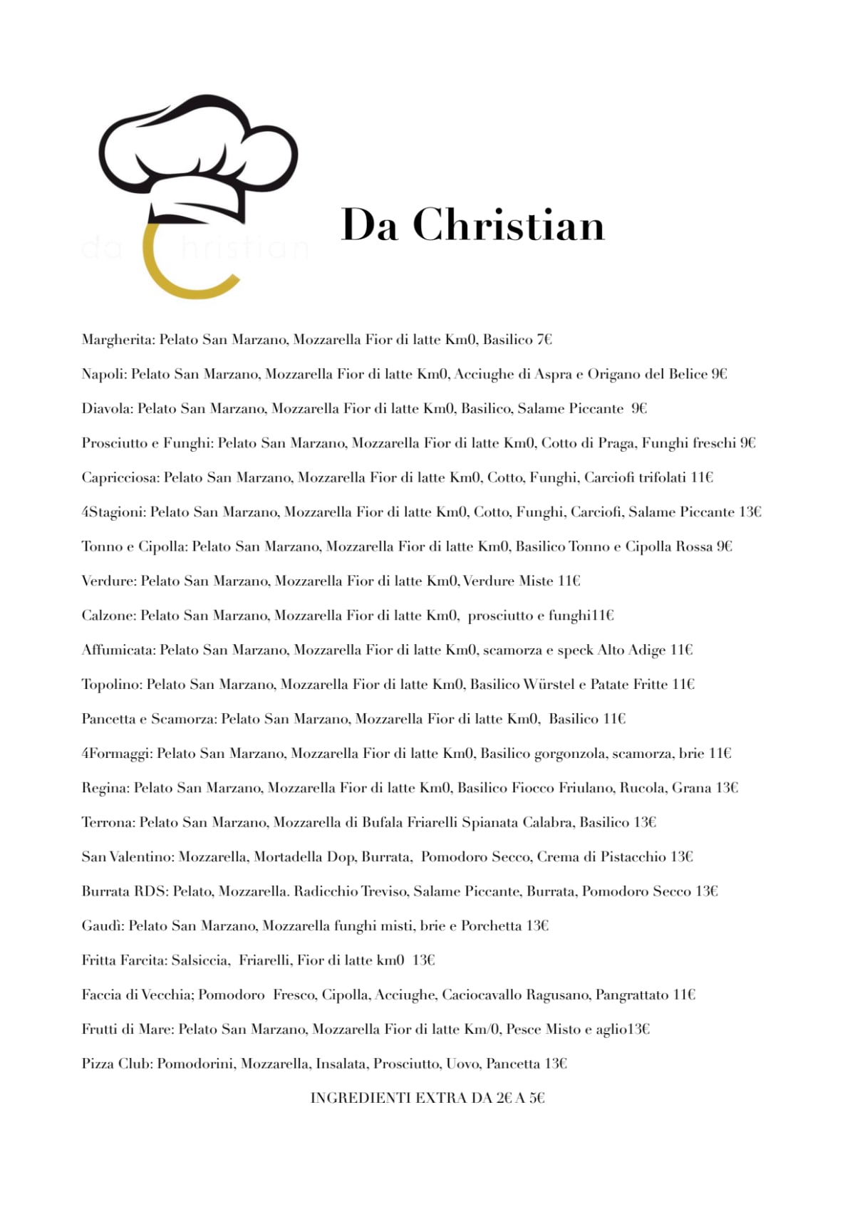 Speisekarte 2024 – Da Christian in Calvecchia – TheFork