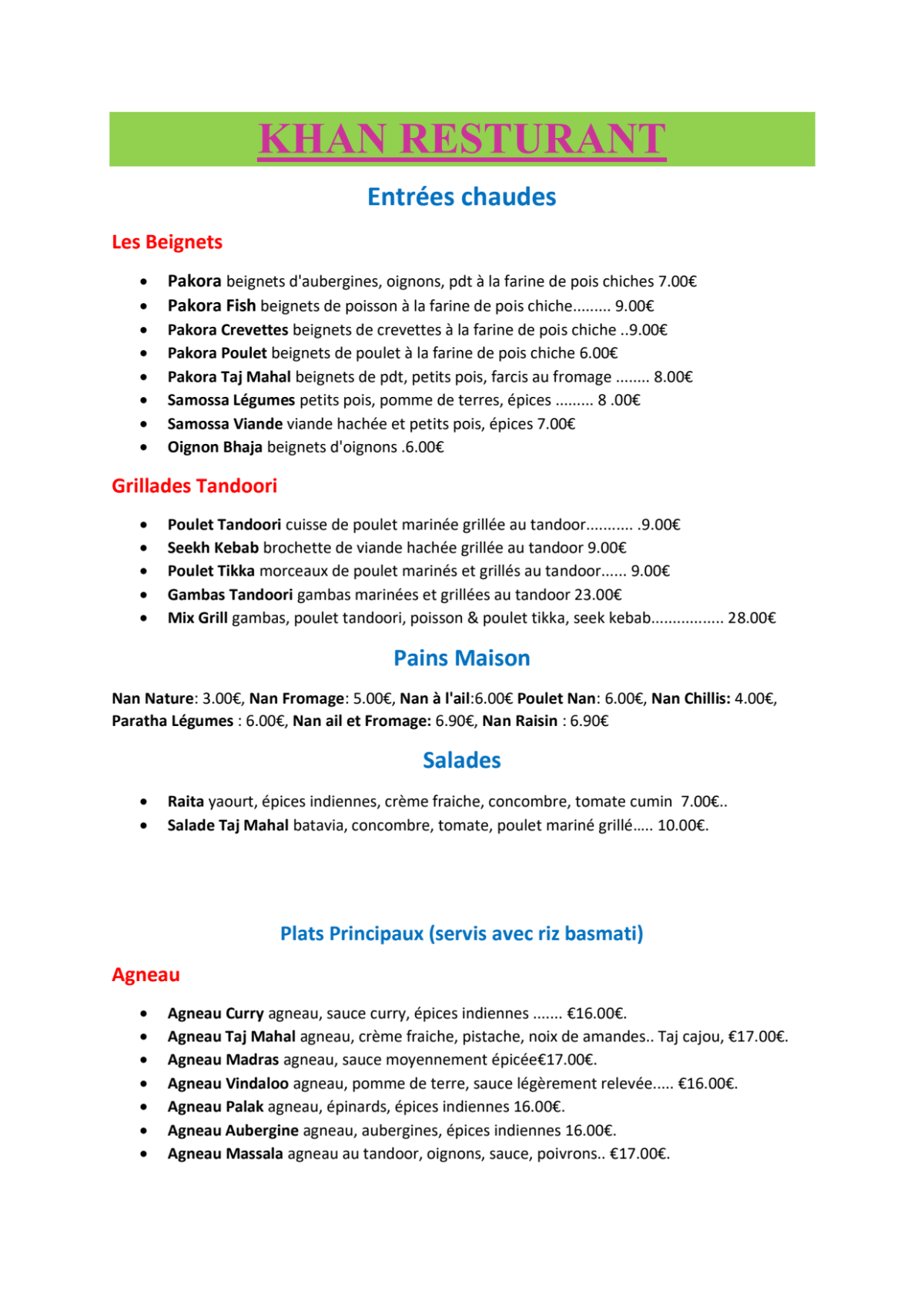 Menu 2024 - Khan in Nancy | TheFork