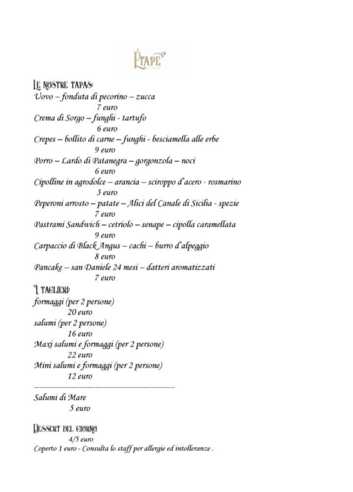 Carte et Menus 2024 - Étape à Guardiagrele | TheFork