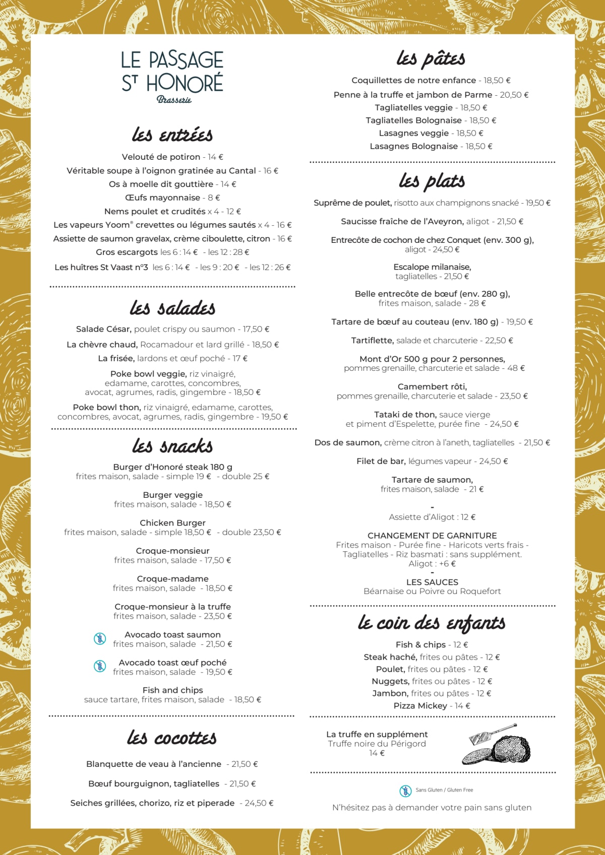 Carte et Menus 2023 - Le Passage Saint Honoré à Paris | TheFork