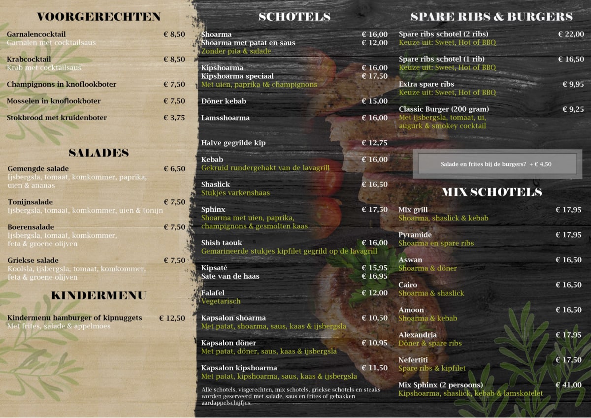 Menu 2024 - Steakhouse Sphinx in Nieuwegein | TheFork
