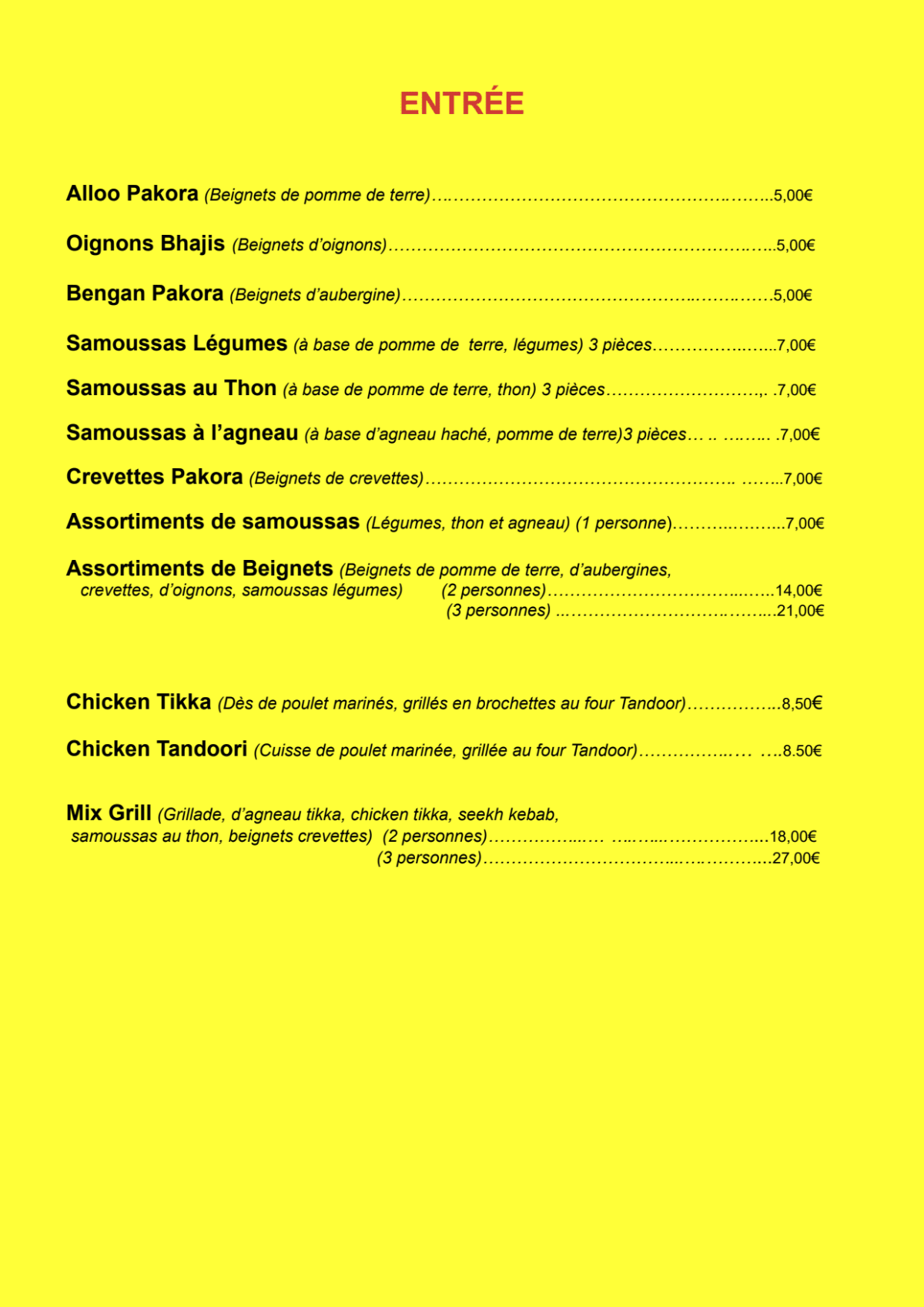 Carte et Menus 2024 - Le Kashmir à Brest | TheFork