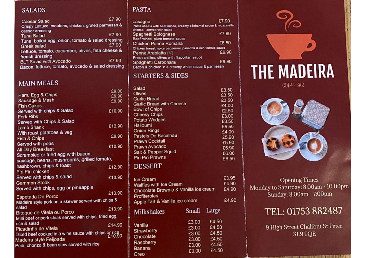 Menù completo e carta 2024 - Madeira a Gerrards Cross | TheFork