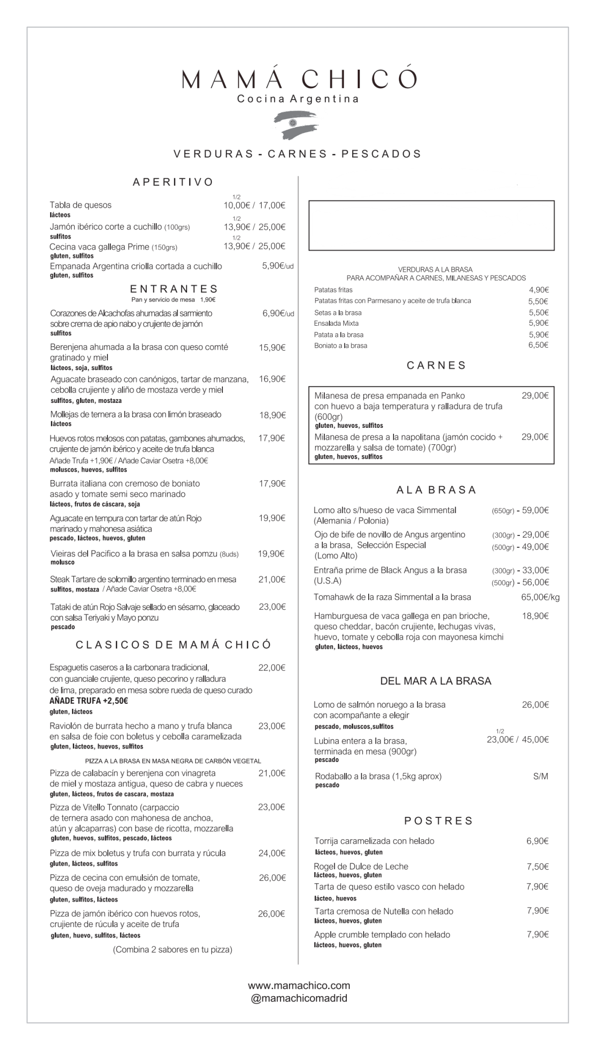 Menu 2024 - Mama Chicó - Valdebebas in Madrid | TheFork