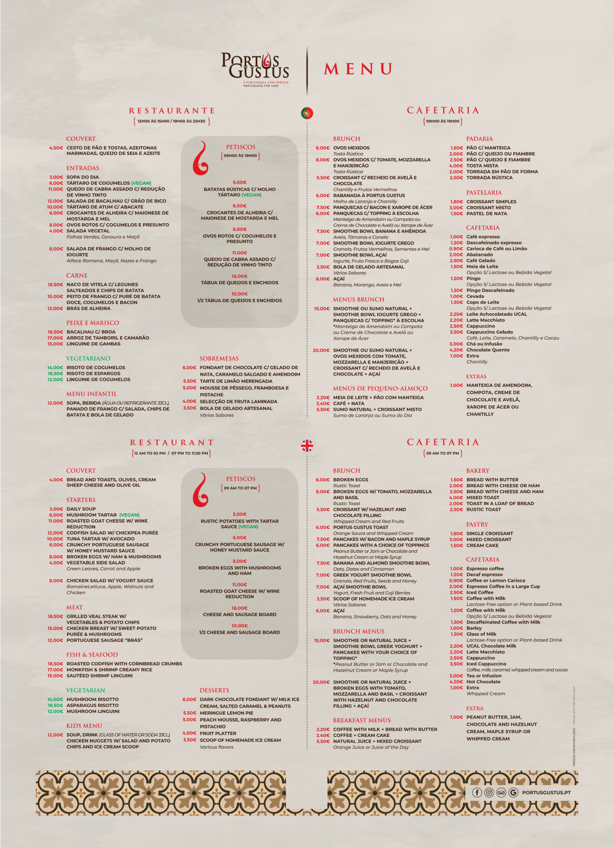 Menu 2024 - Portus Gustus in Porto | TheFork