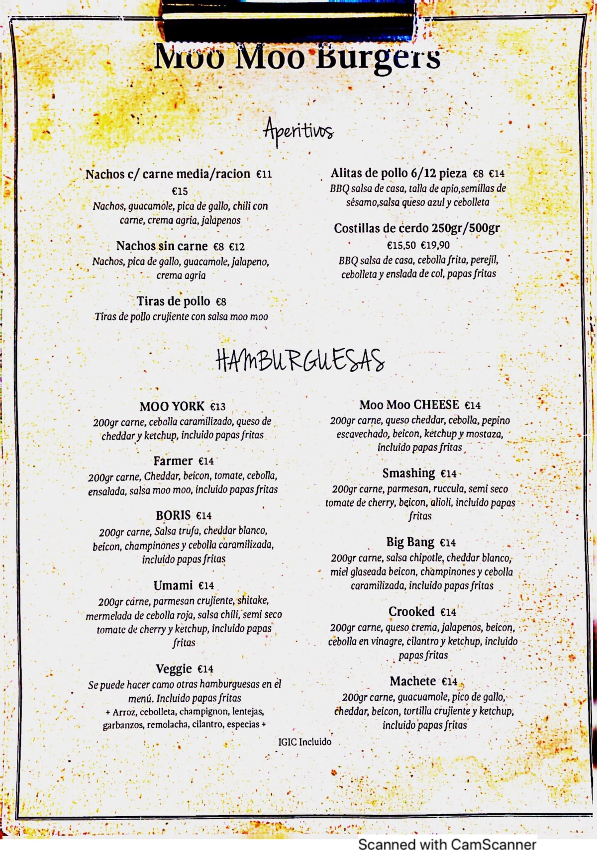 Carte et Menus 2023 - Moo Moo Burgers à Las Palmas De Gran Canaria ...