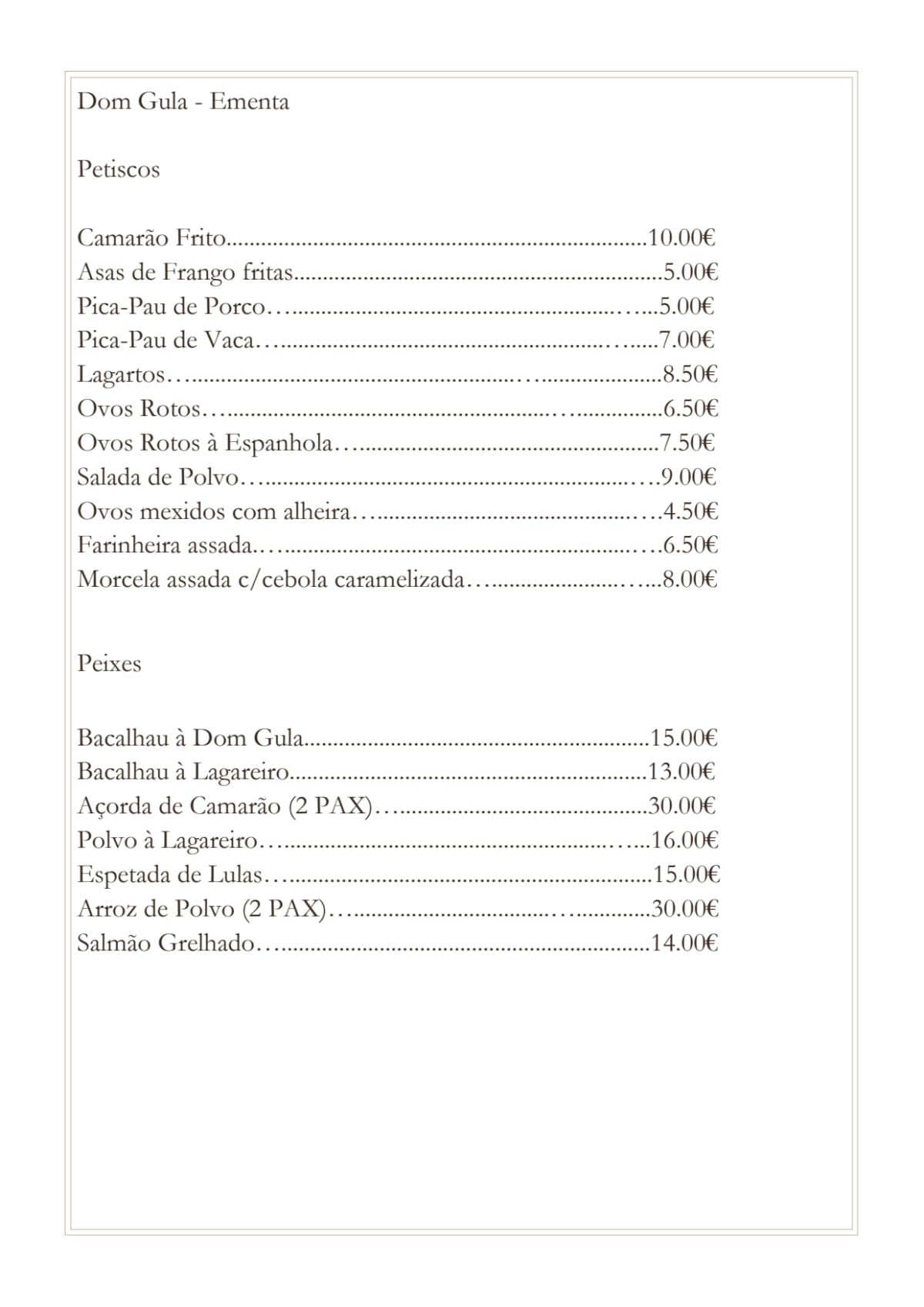 Menu 2024 - Dom Gula in Torres Novas | TheFork