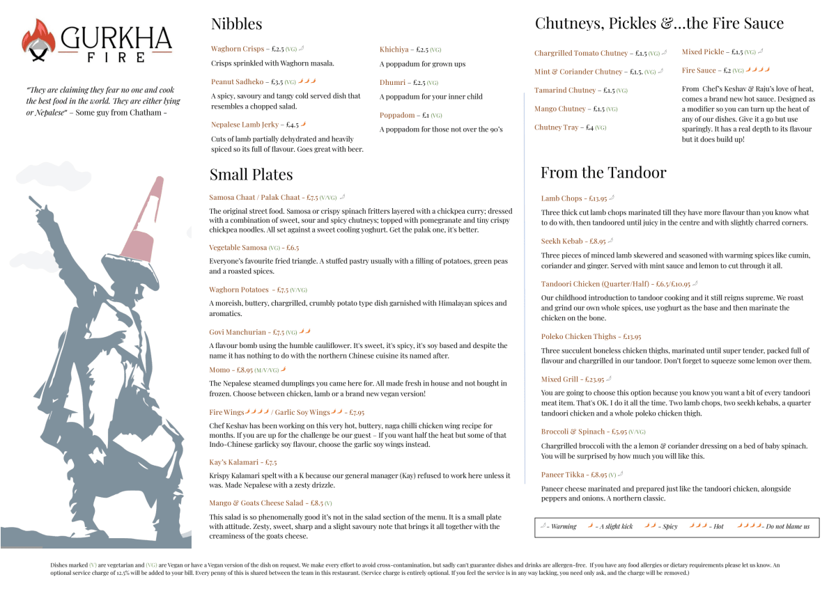 Menus 2024 - Gurkha Fire in Chatham | TheFork