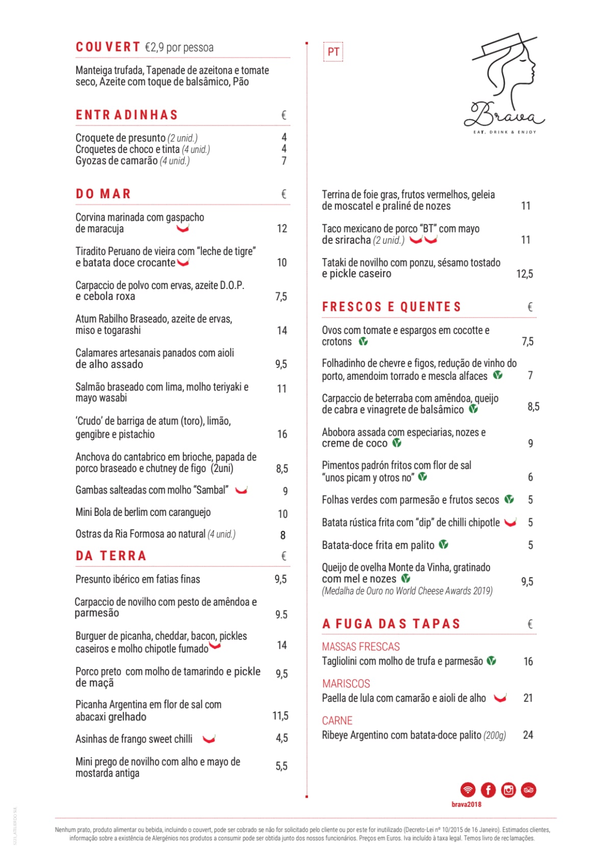 Menu 2024 - Brava em Almancil | TheFork