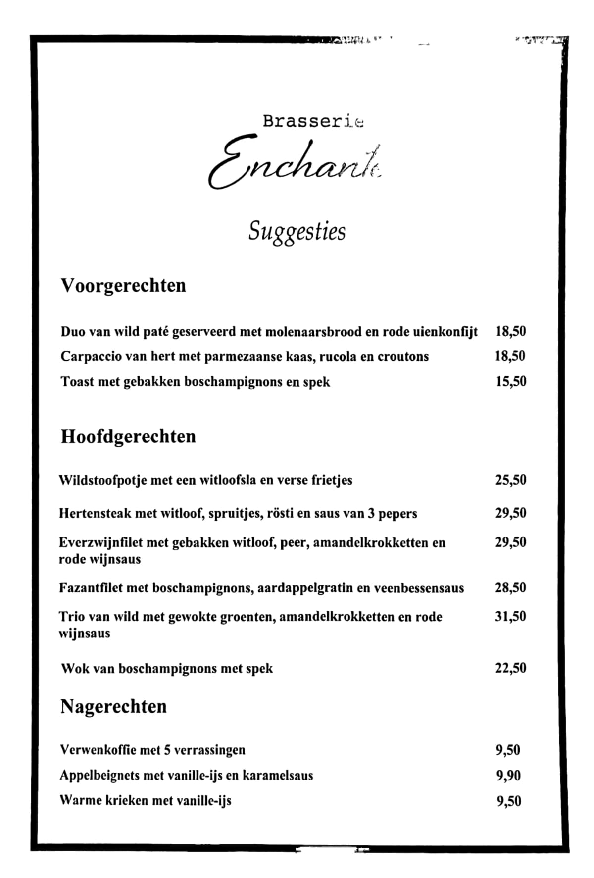 Menù completo e carta 2024 - Brasserie Enchanté a Keerbergen | TheFork