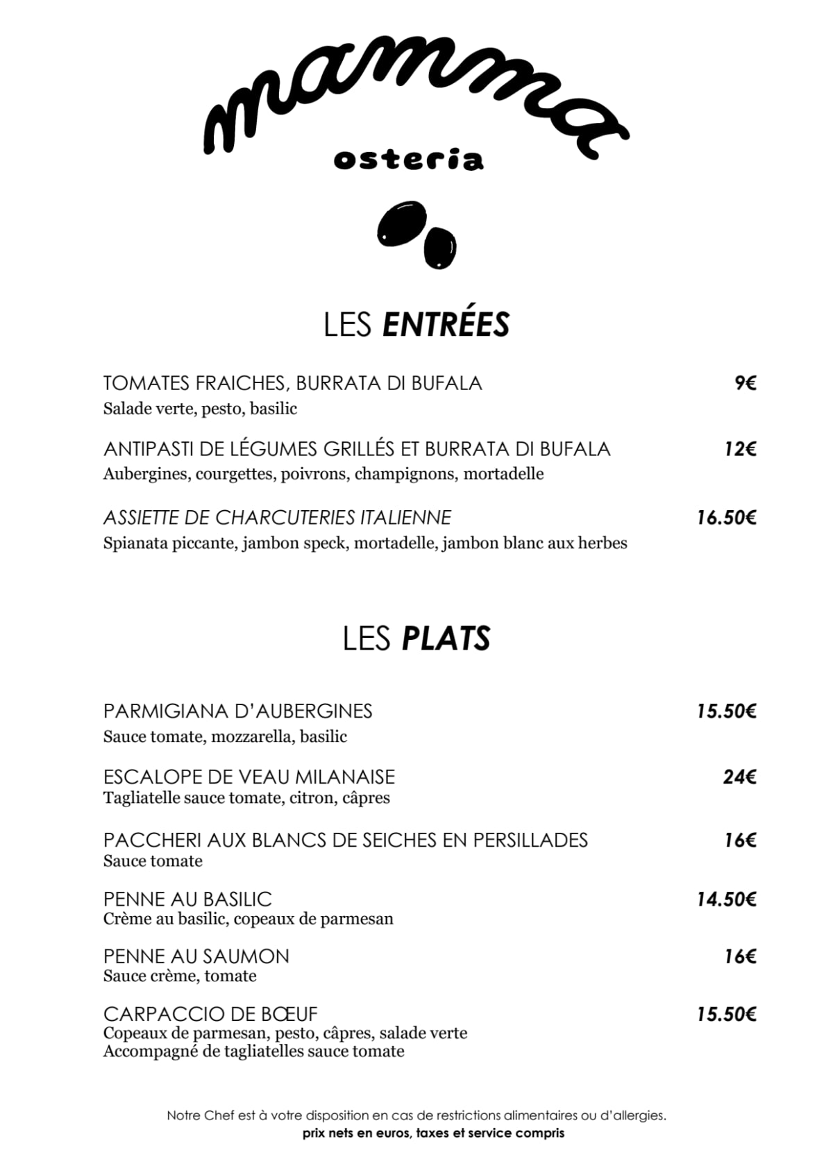 Carte et Menus 2024 - Mamma à Lyon | TheFork