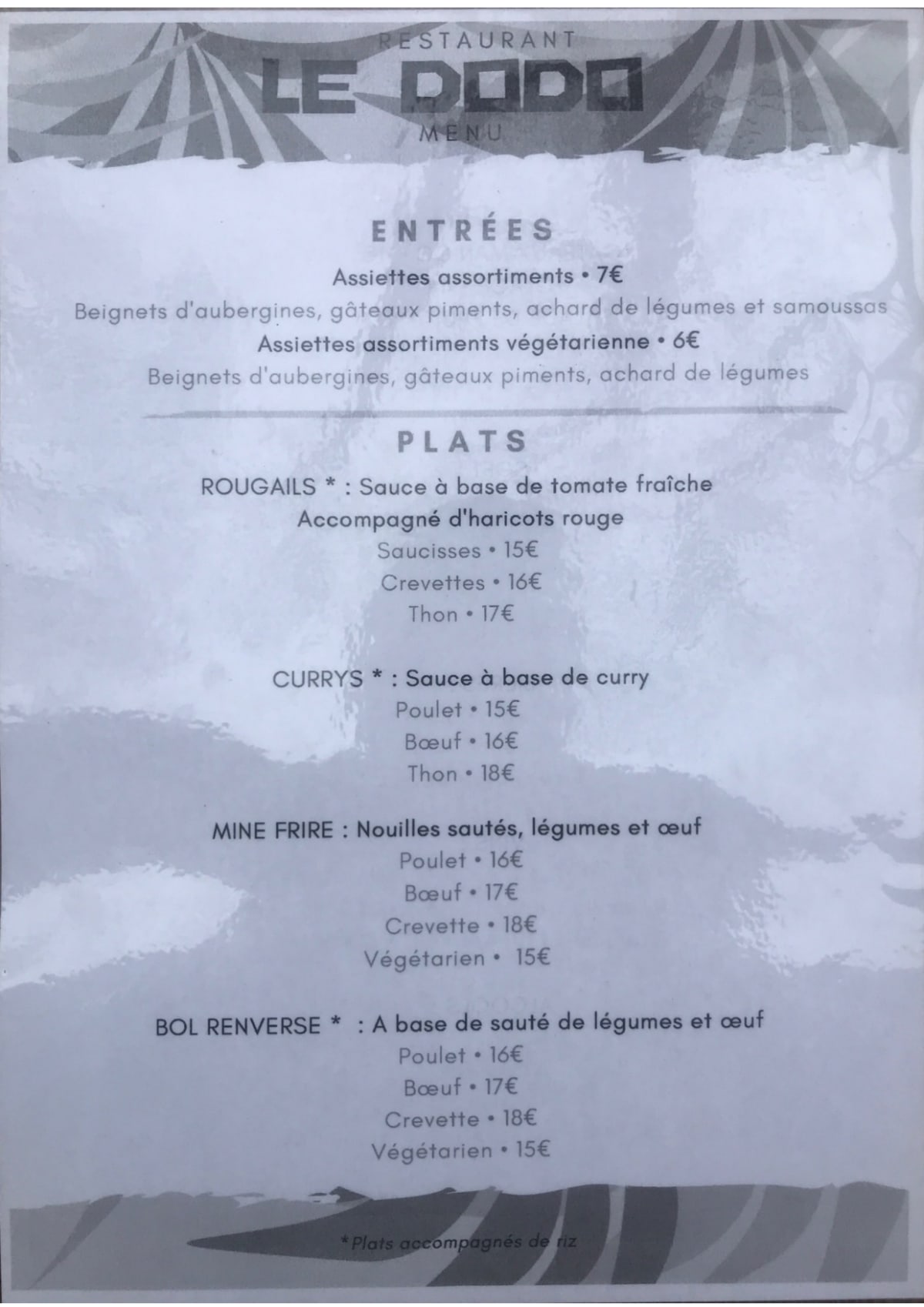 Menu 2024 - Le Dodo (Restaurant Mauricien) in Marseille | TheFork