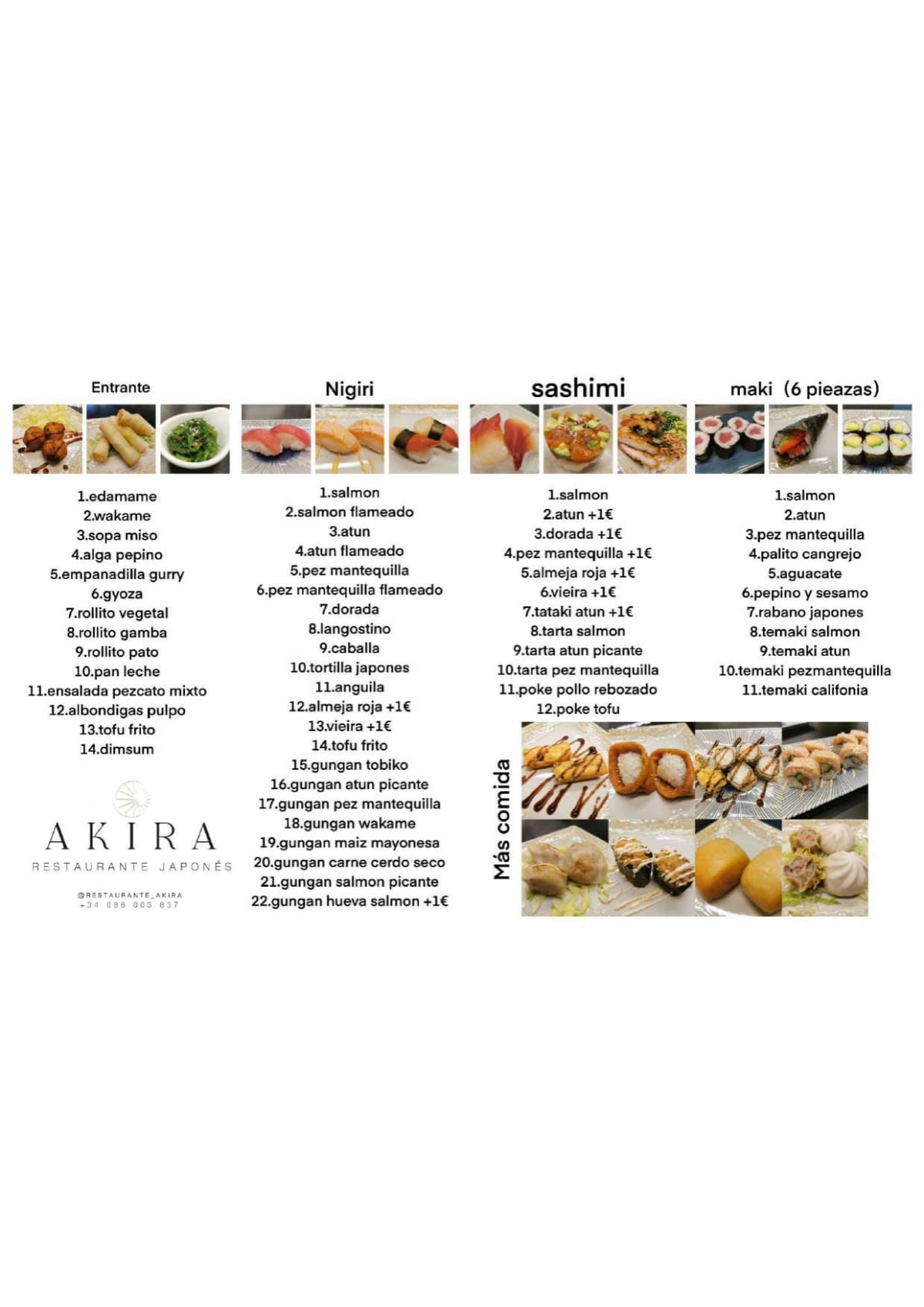 Carta y menù 2024 Actualizados - Akira en Sevilla | TheFork