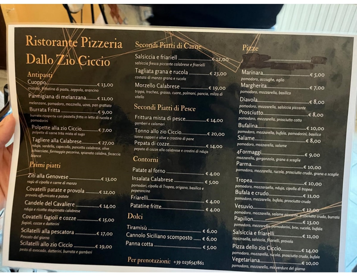 Carte et Menus 2024 - Dallo Zio Ciccio à Sedriano | TheFork