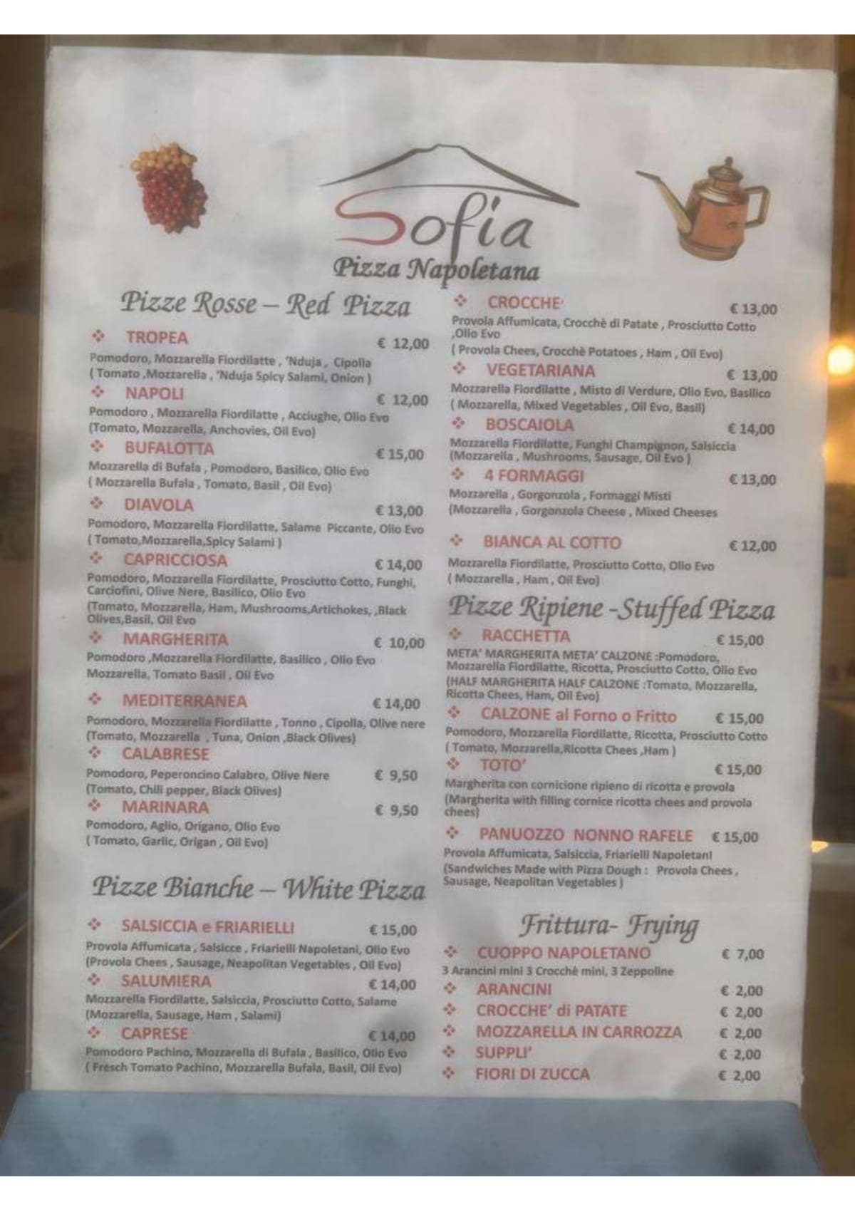 Carte et Menus 2024 - Sofia Pizza Napoletana à Rome | TheFork